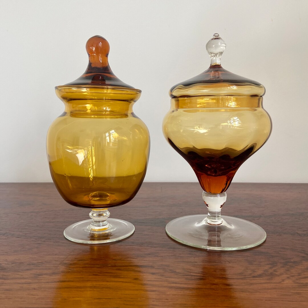 Vintage Amber Glass Apothecary Jars | Bon Bon Pot | Dressing Table ...