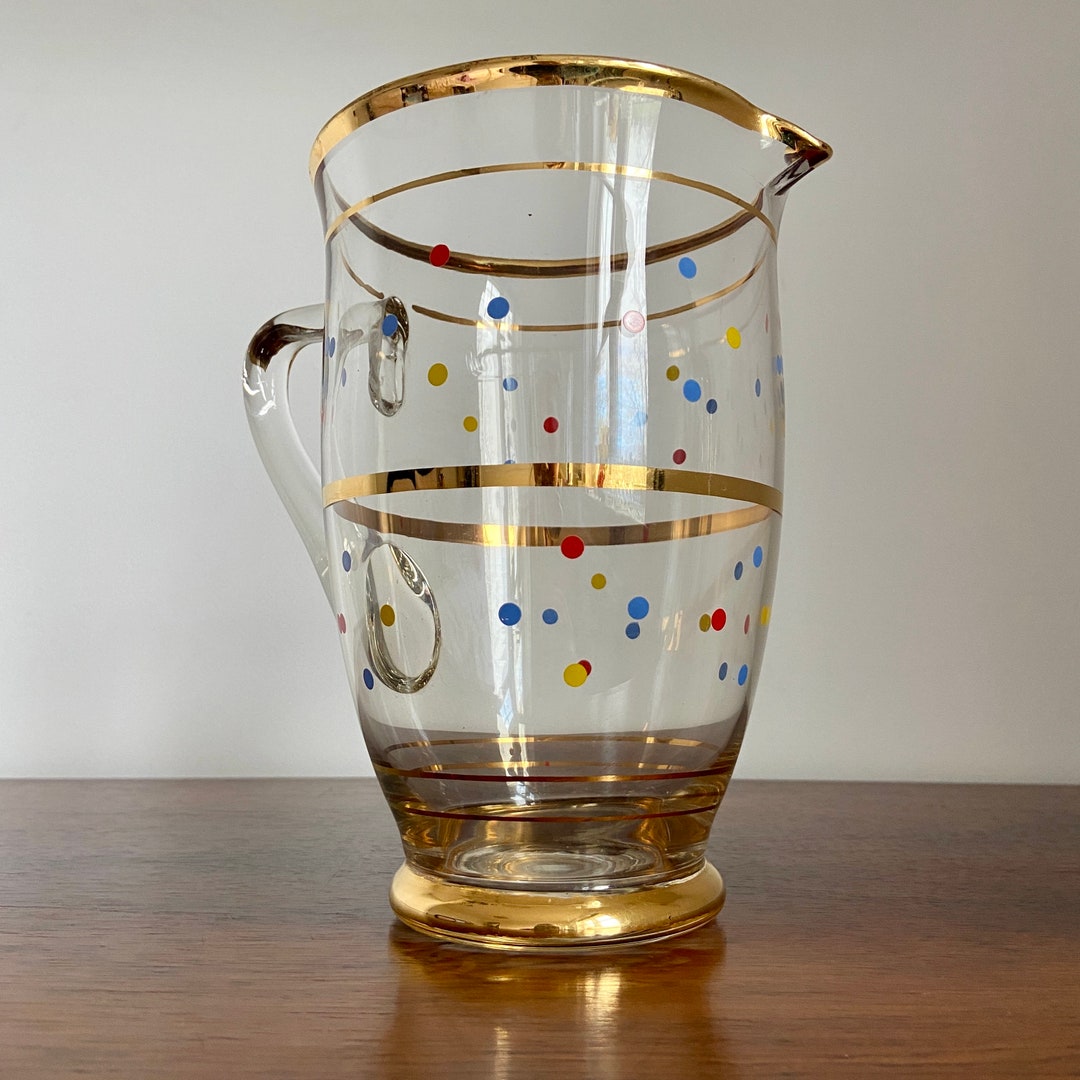 Large Vintage 1970s Party Jug Multi Coloured Polka Dot and Gold Gilded ...