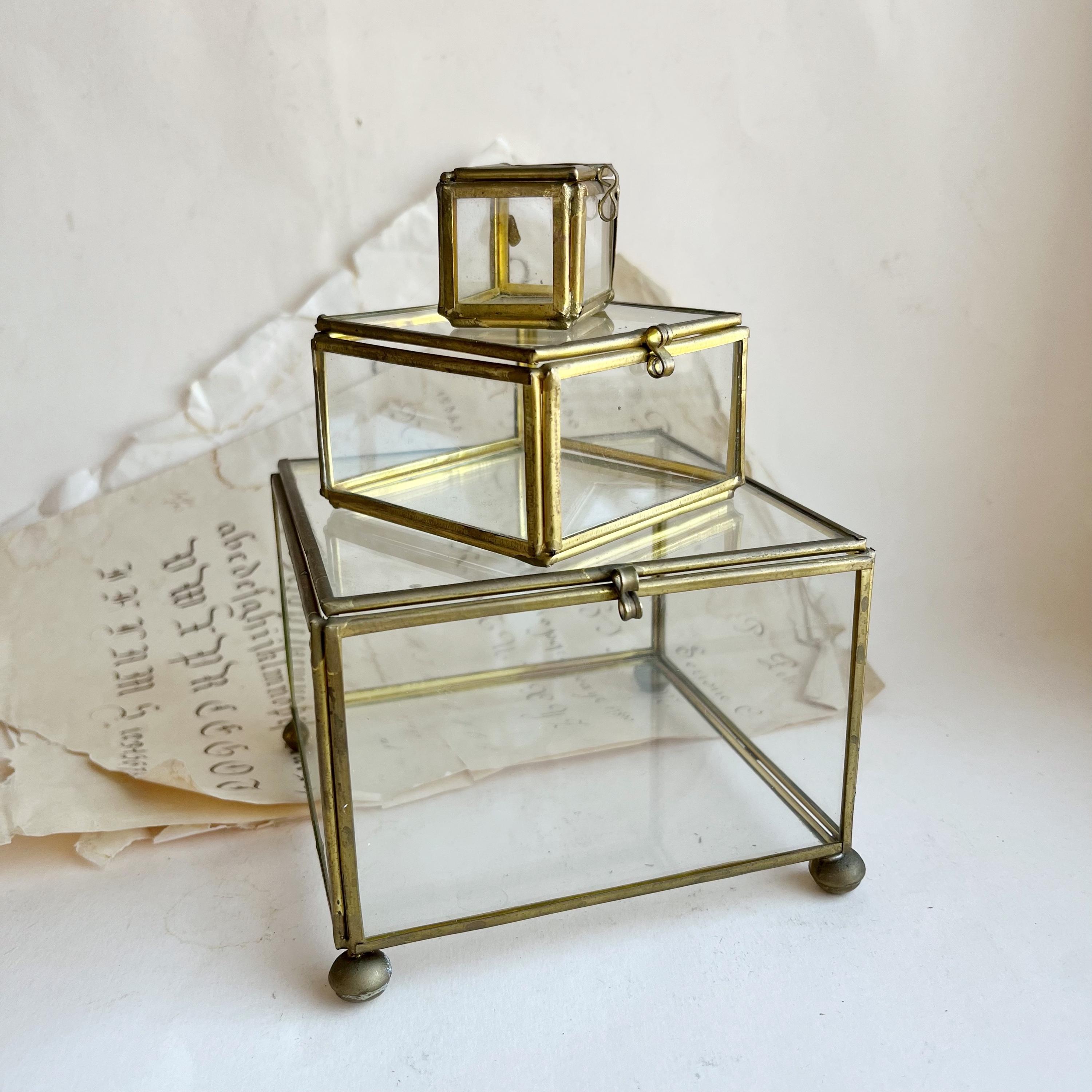 Three Vintage Brass and Glass Box. Vintage Brass/glass Box. Small Glass ...