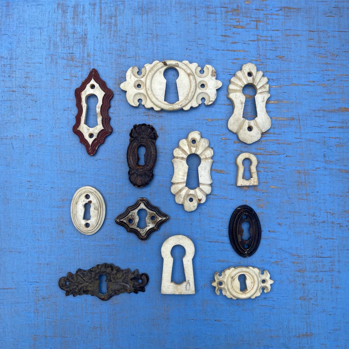 Set of 13 Door Escutcheons. Antique Door Escutcheons.skeleton Key Hole ...