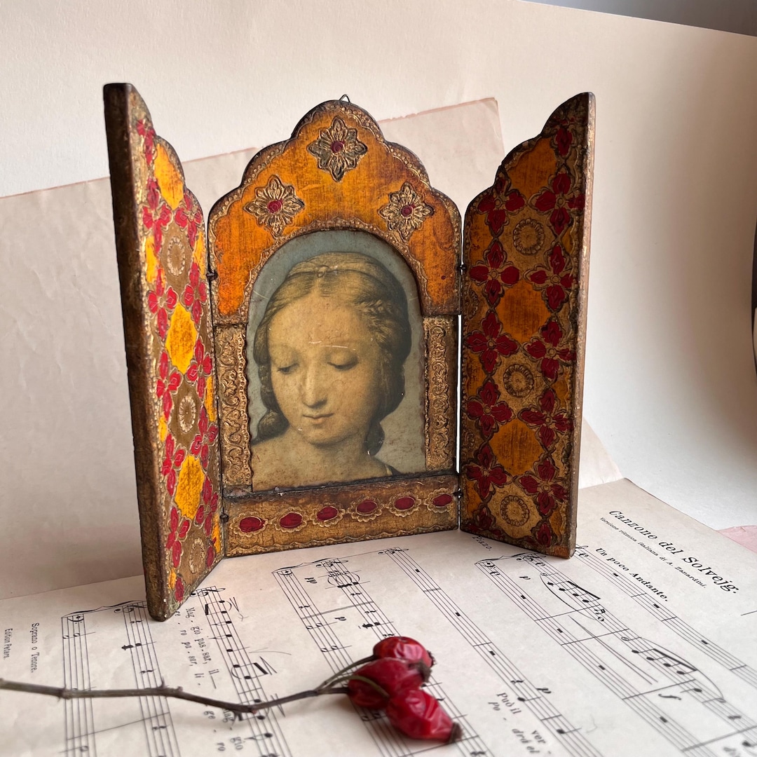 Florentine Craftsmanship Table Triptych. Vintage Sacred Art. Madonna of ...