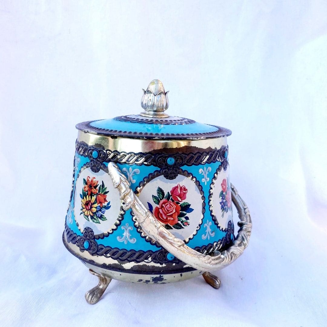 Vintage Footed Embossed Tin Box. Decorative Footed Tin. Lovely Floral ...