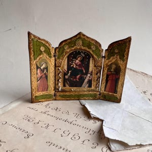Small Florentine Triptych With Image of the Madonna of Pompeii. Sacred ...
