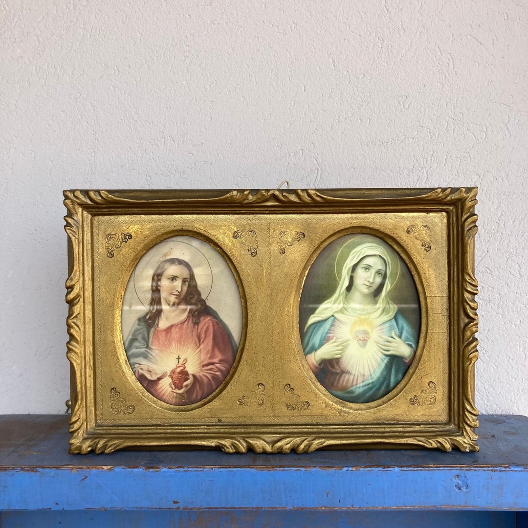Vintage Religious Frame. Sacred Heart of Jesus. Sacred Art. Italian ...