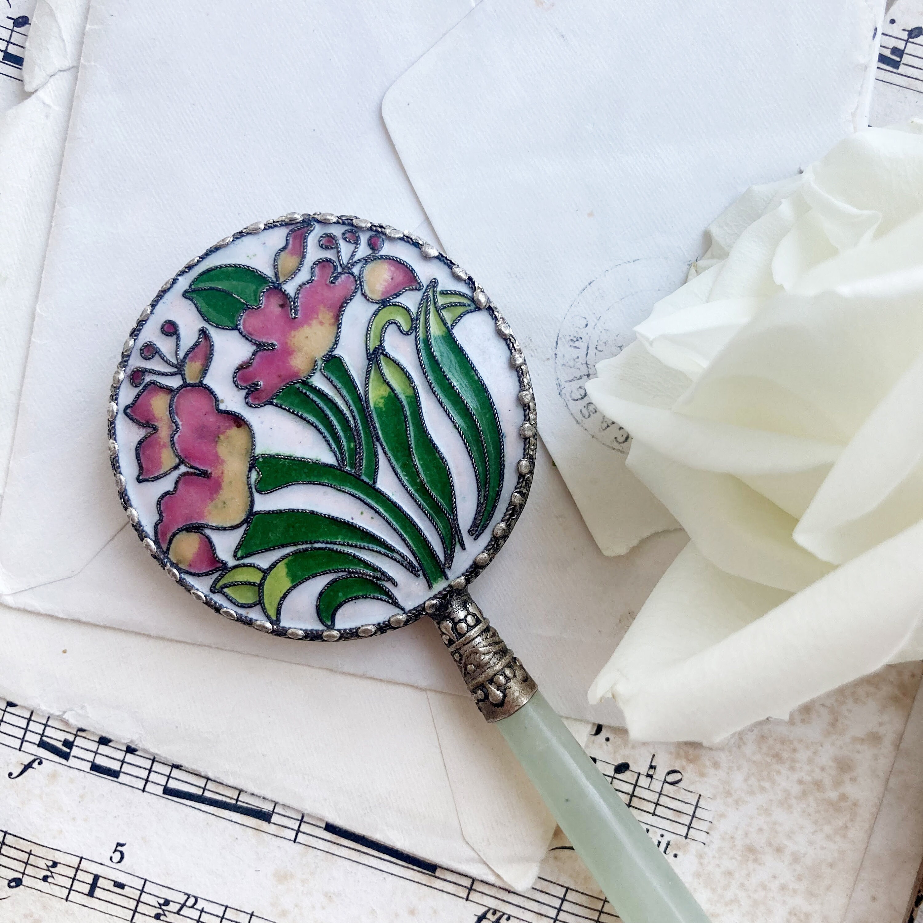 Vintage Chinese Hand Mirror. Vintage Pewter Hand Mirror With Jade ...