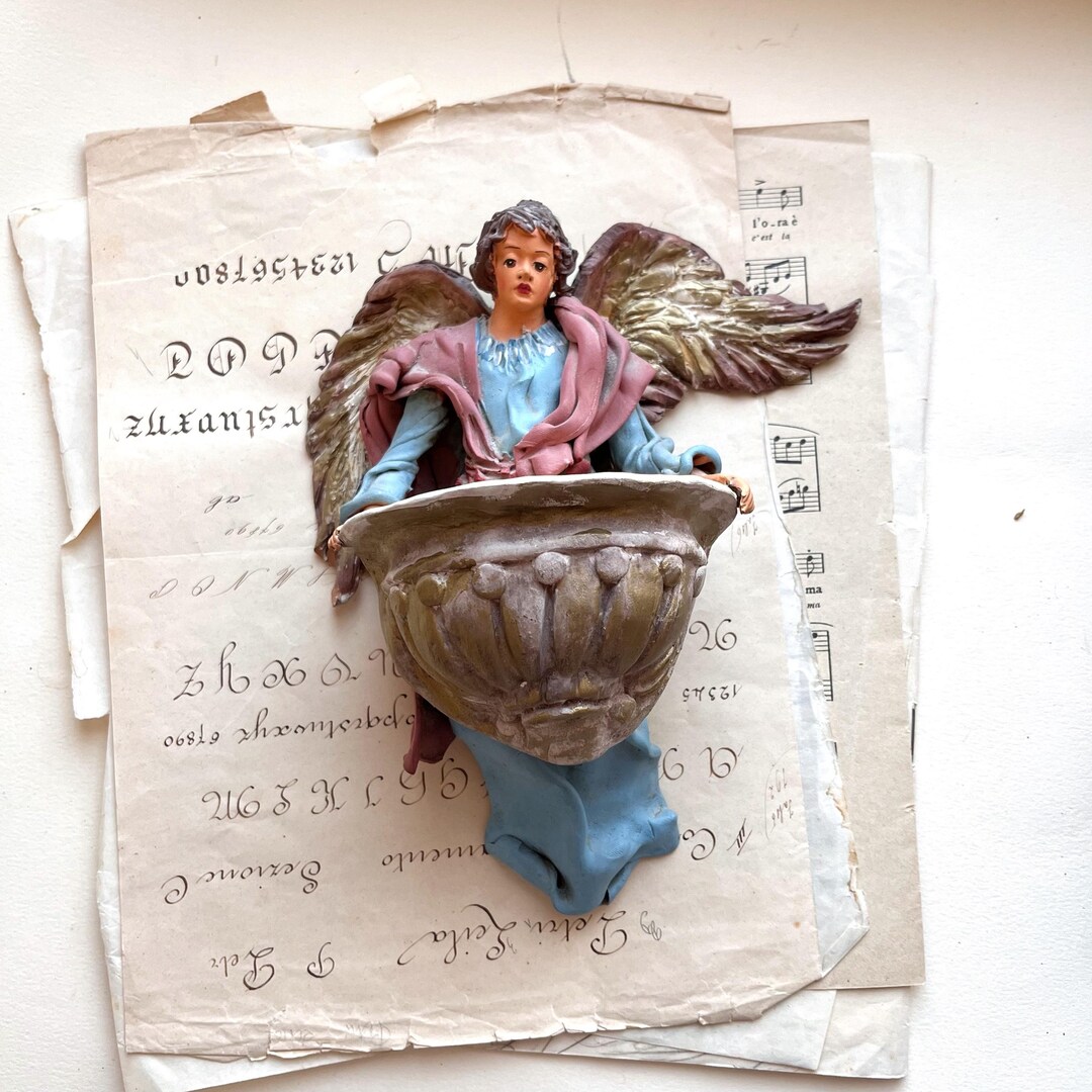 Large Vintage Italian Earthenware Stoup. Vintage Stoup. Hand-painted ...