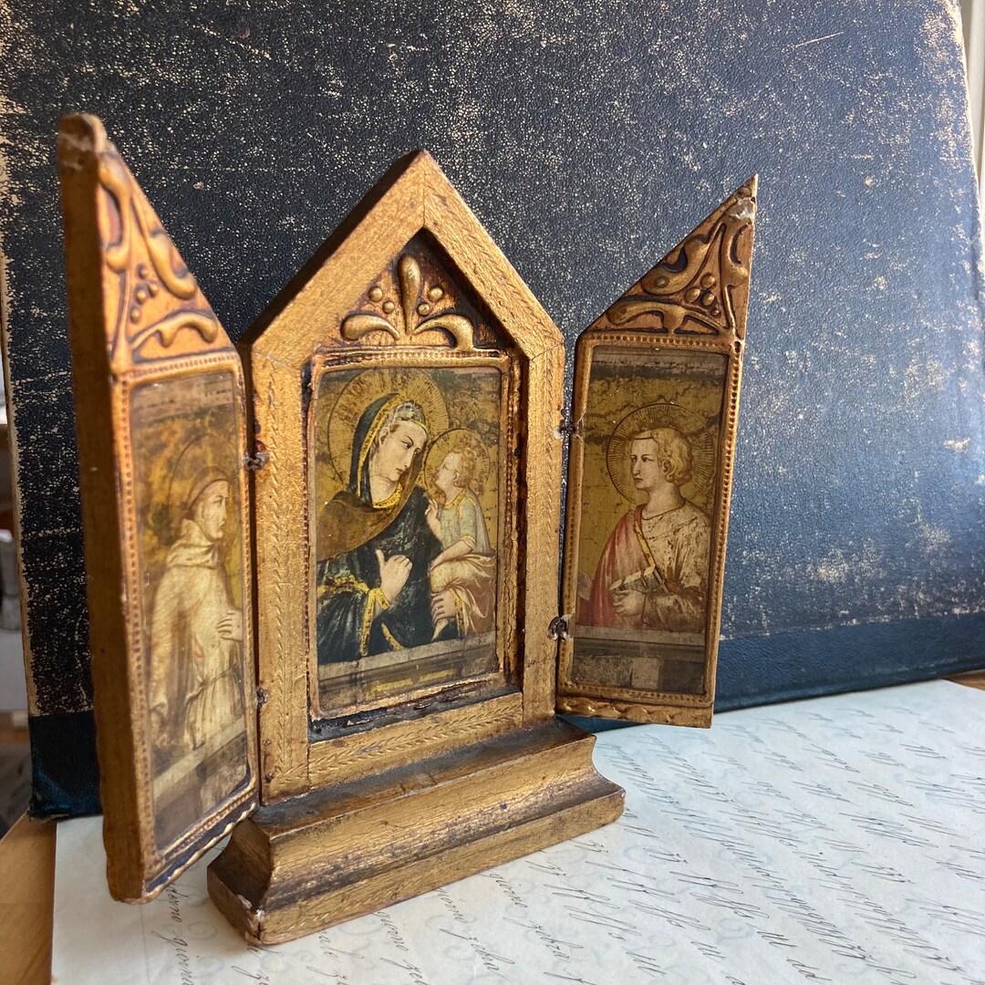 Miniature Florentine Tabernacle/triptych With Image of the Madonna Dei Tramonti and Saints ...