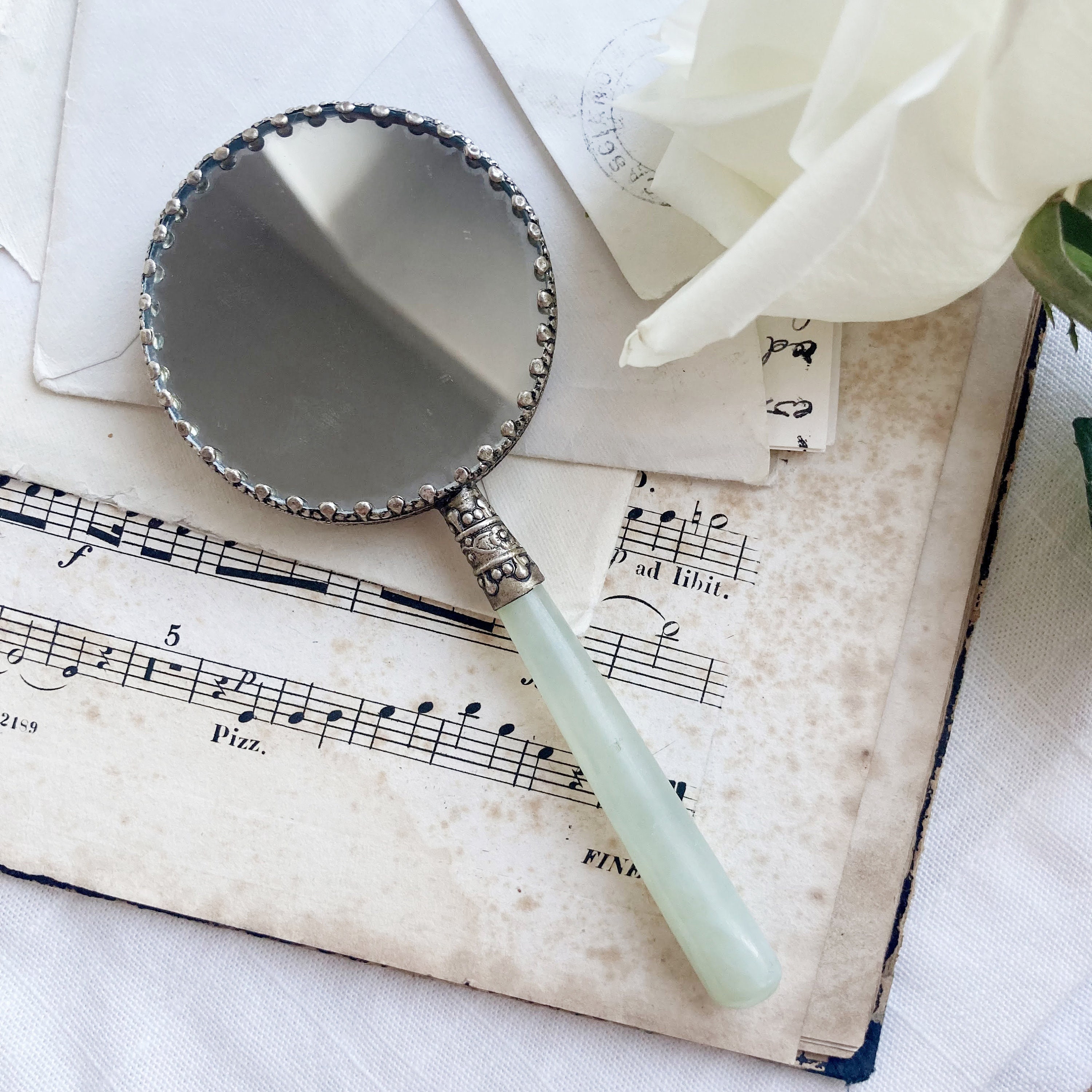 Vintage Chinese Hand Mirror. Vintage Pewter Hand Mirror With Jade ...