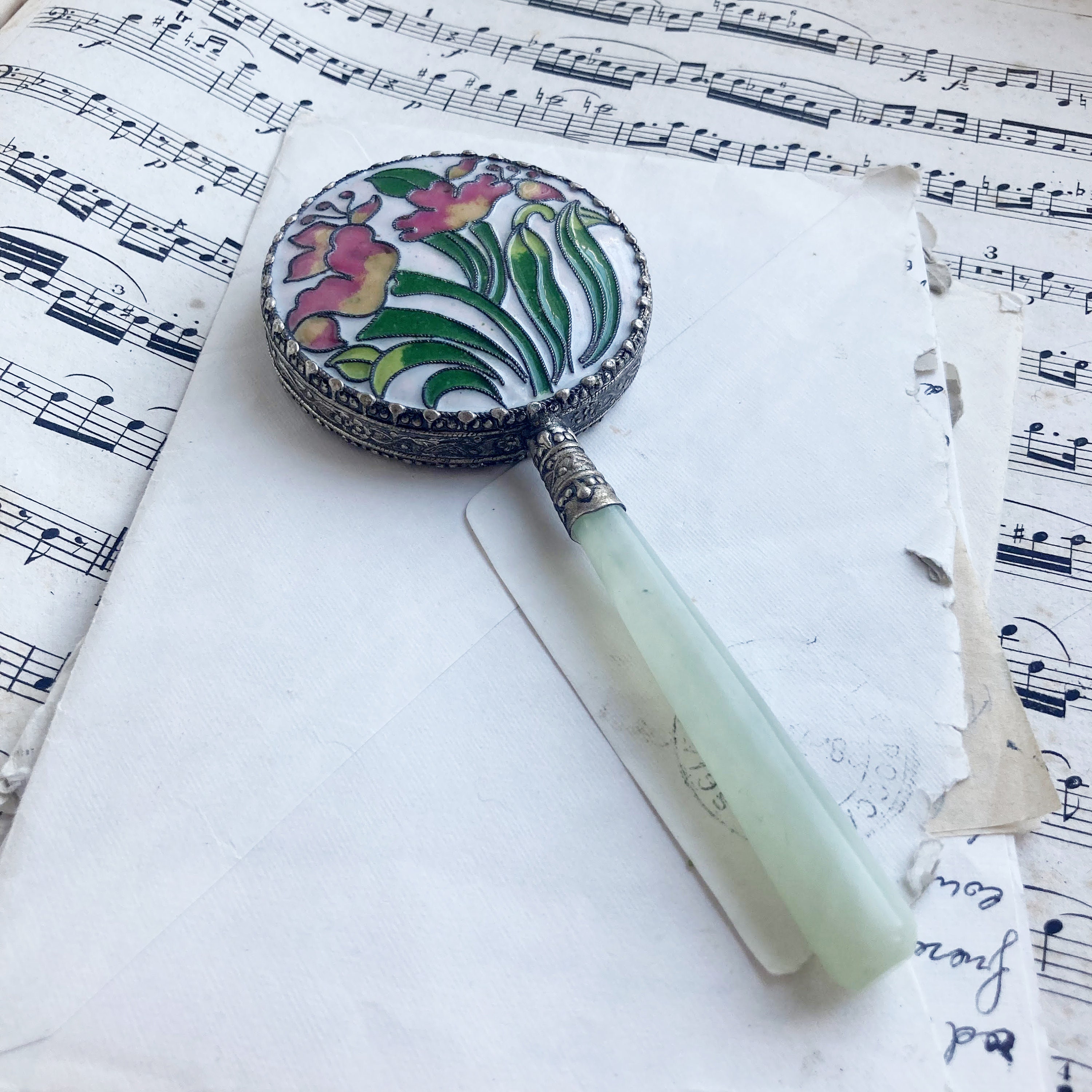 Vintage Chinese Hand Mirror. Vintage Pewter Hand Mirror With Jade ...