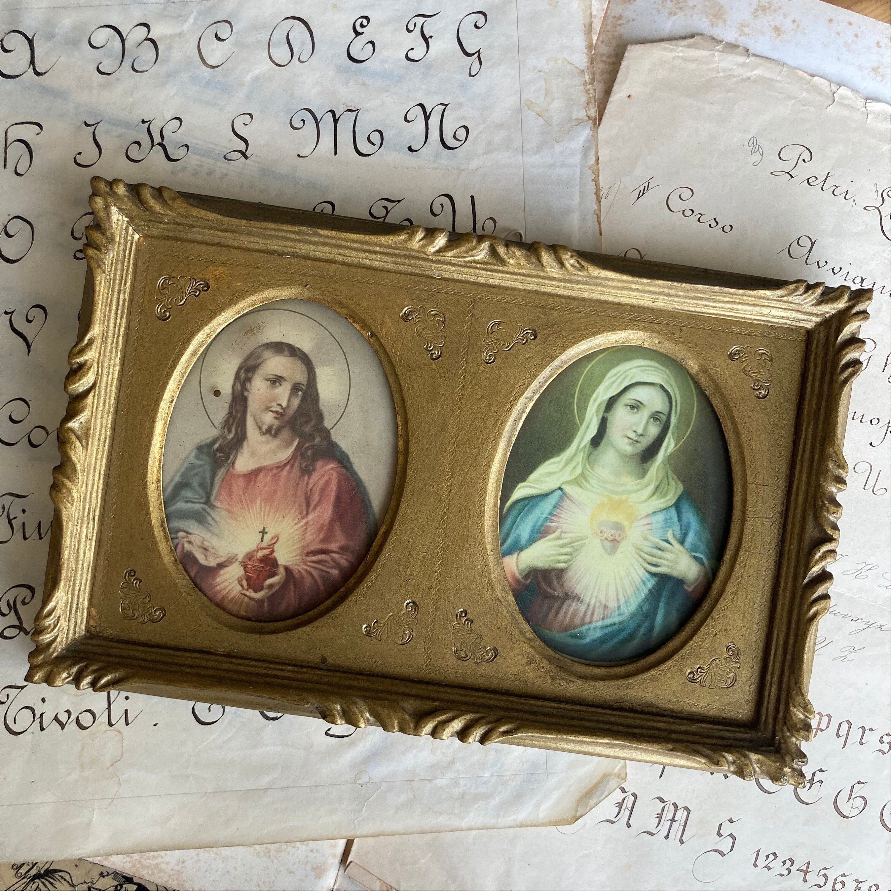 Vintage Religious Frame. Sacred Heart of Jesus. Sacred Art. Italian ...