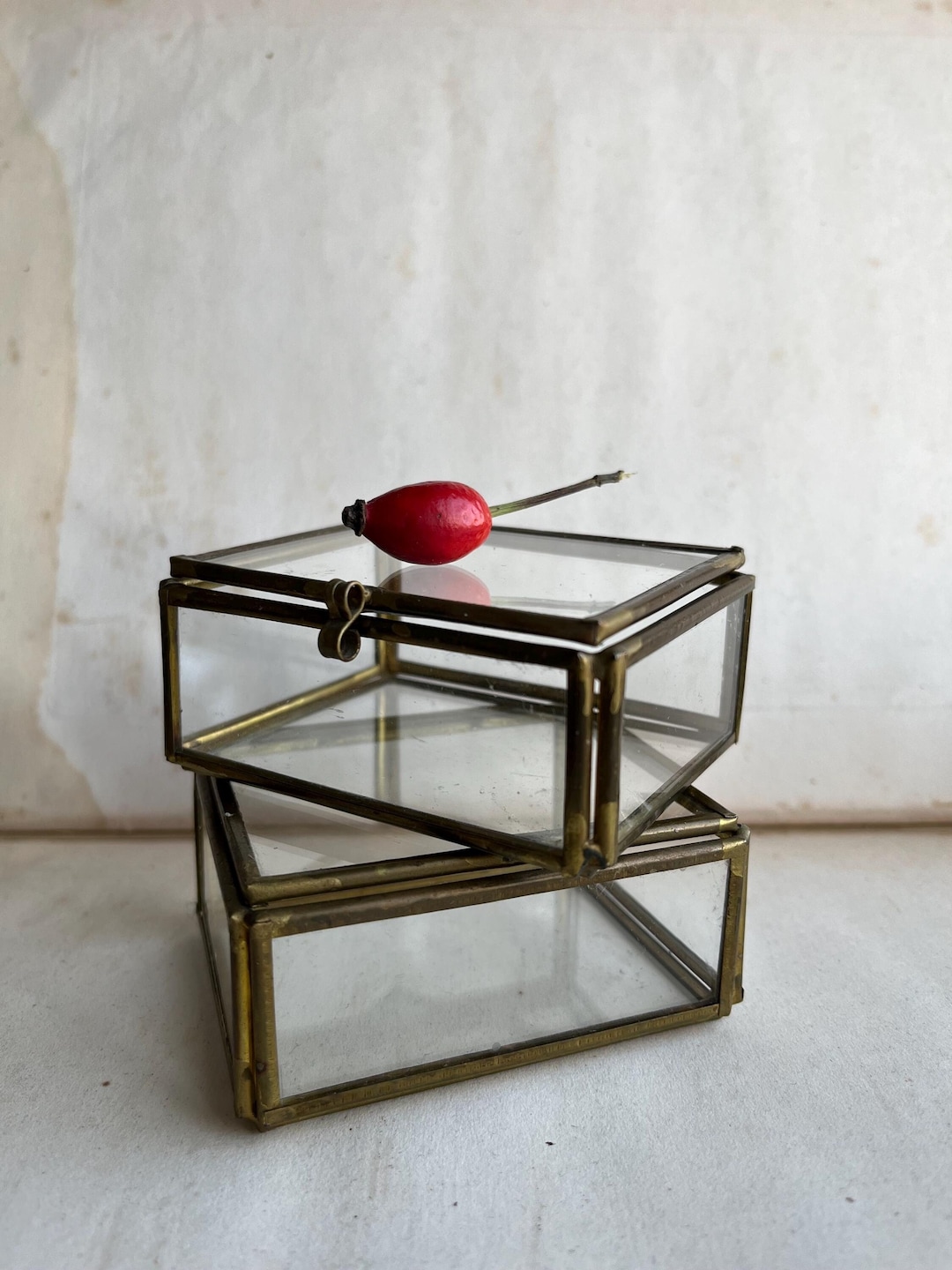 Two Vintage Brass and Glass Box. Vintage Brass/glass Box. Small Glass ...