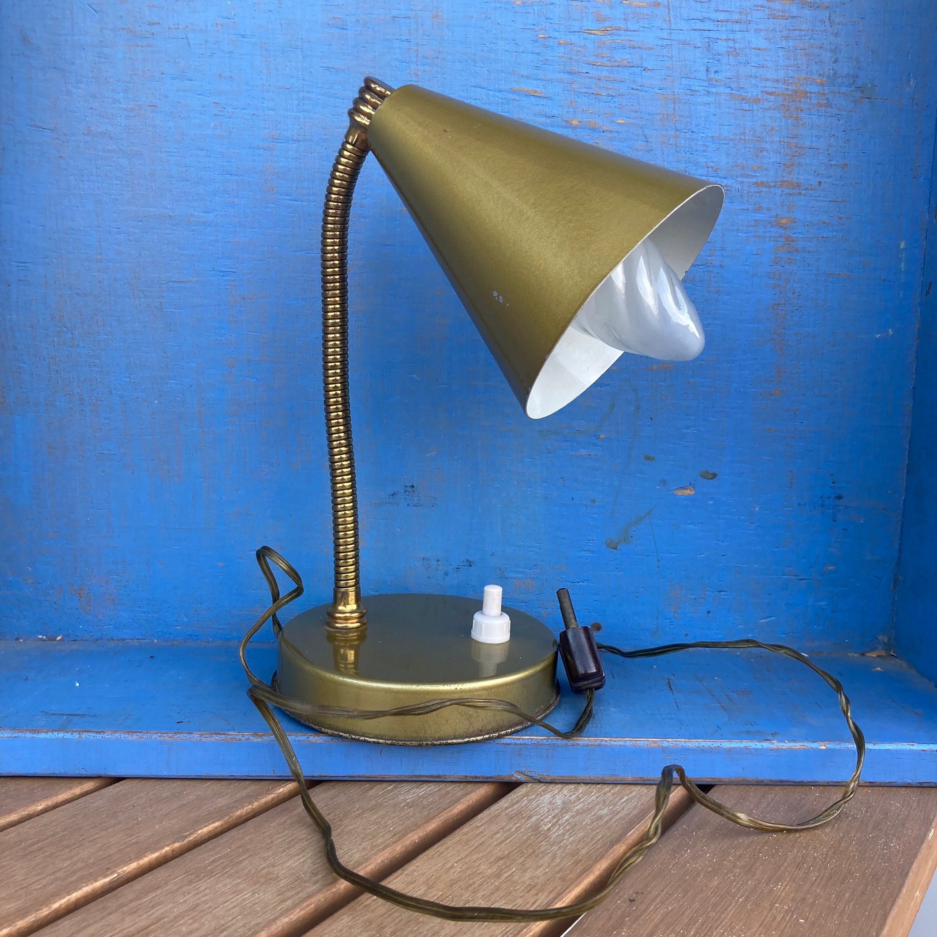 1950s GOLD Desk Lamp. Small Table Lamp. Vintage GOLD Lamp. Metal Lamp ...