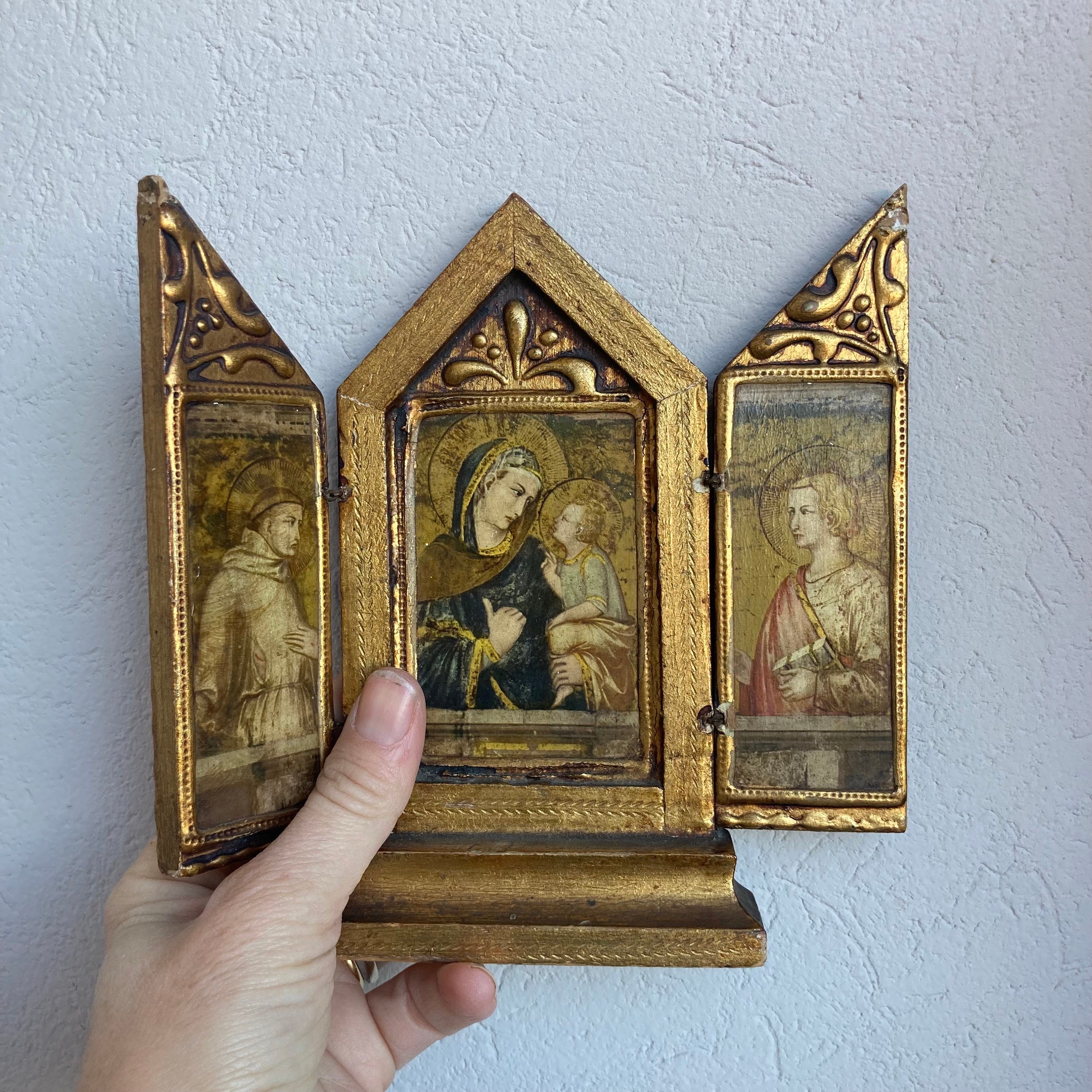 Miniature Florentine Tabernacle/triptych With Image of the Madonna Dei Tramonti and Saints ...