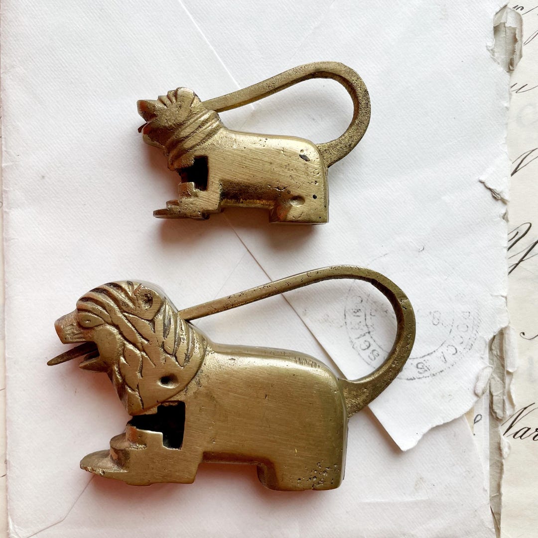 Set of Two Vintage Brass Lion-shaped Padlocks (no Key). Brass Lion ...