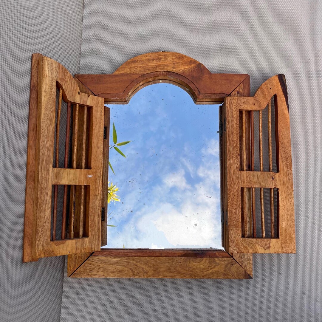 Vintage Oriental-style Window Mirror Made of Solid Teak Wood. Vintage ...