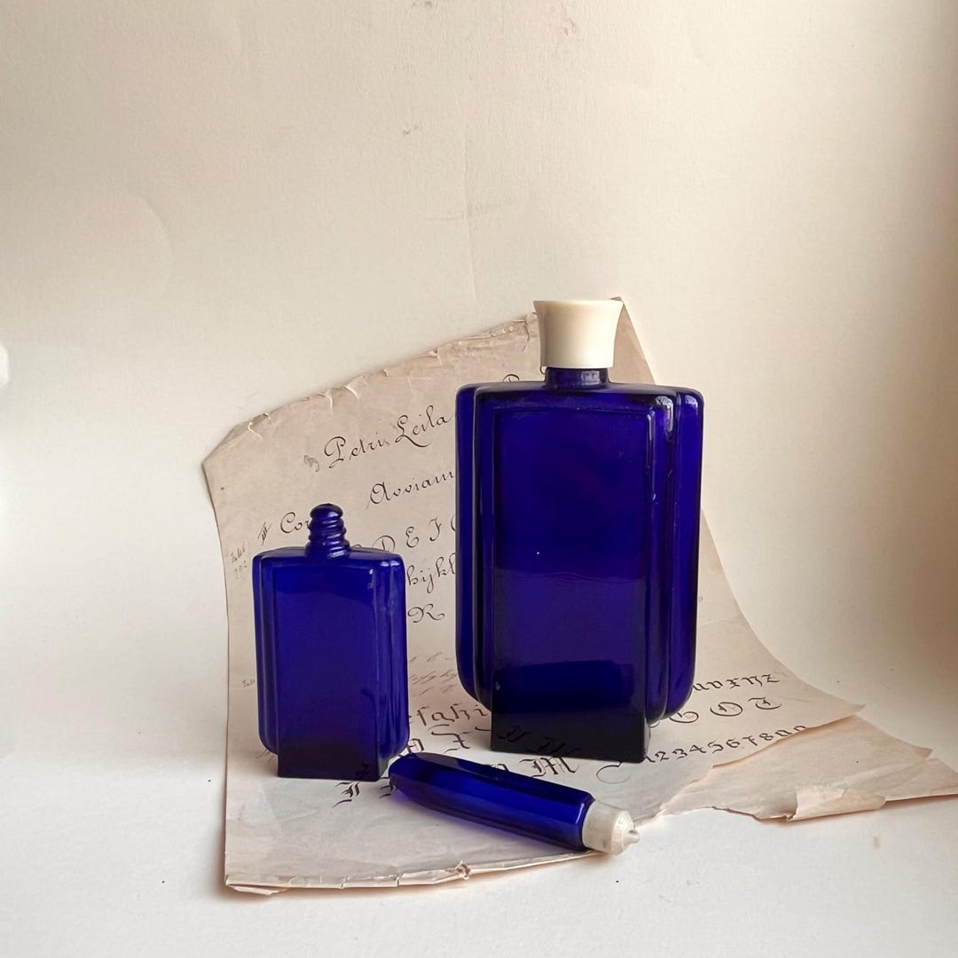 Trio Vintage Cobalt Blue Bottles With Bakelite Caps. Vintage Bottles ...