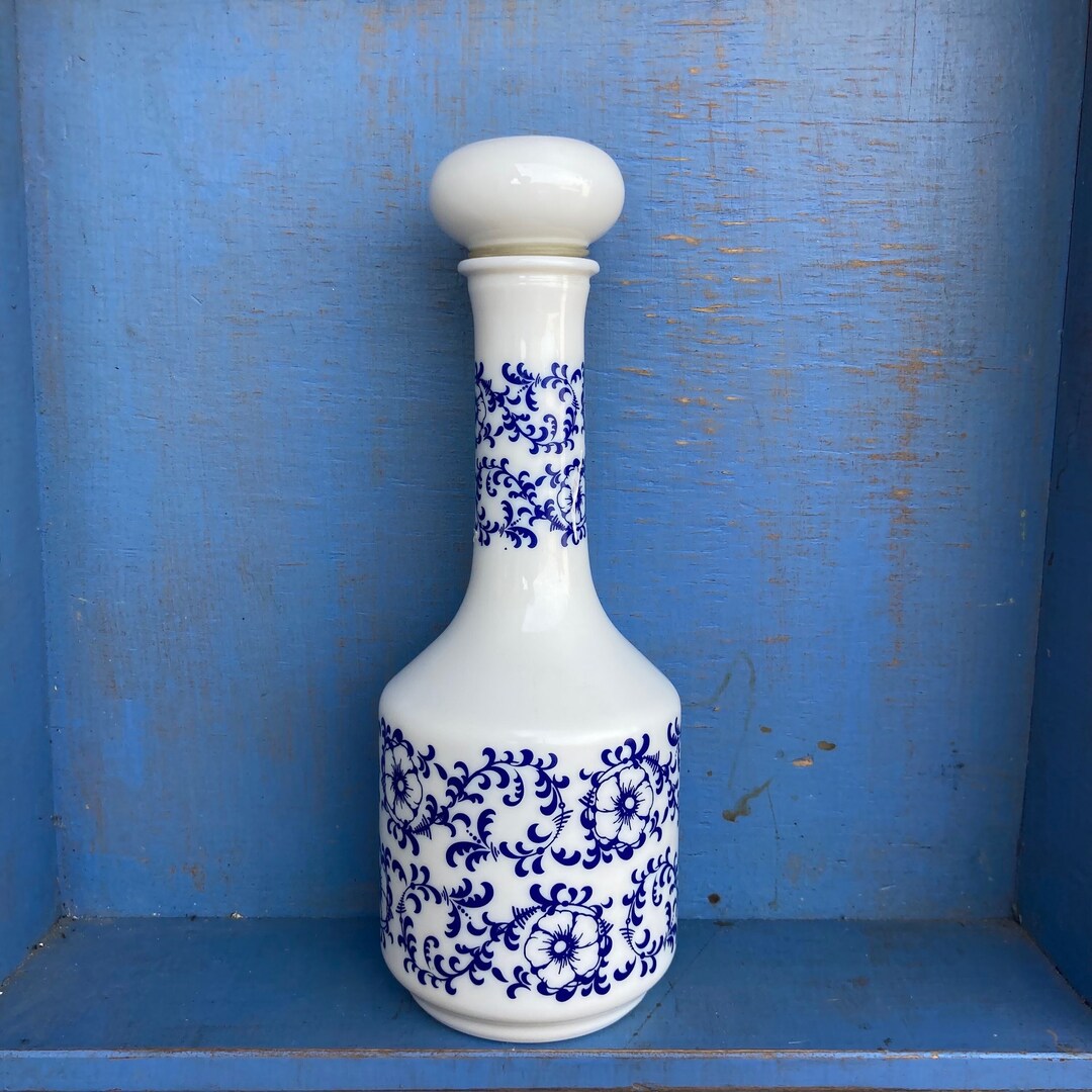 Opal Vintage Bottle With Blue Floral Motif Print. Vintage Liquor Bottle ...