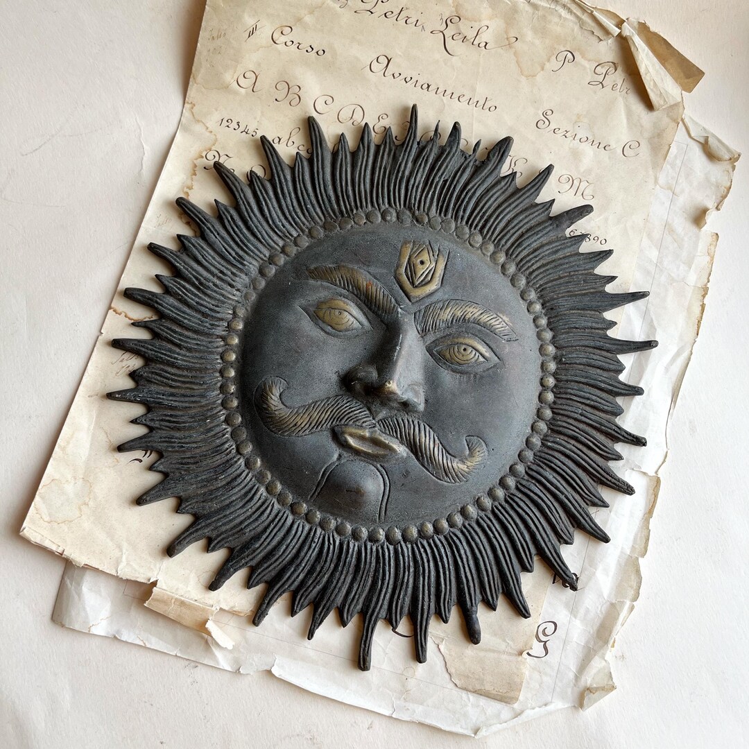 Bronze Bas-relief Plaque With Bronze Sun Face, Vastu Surya Decoration ...