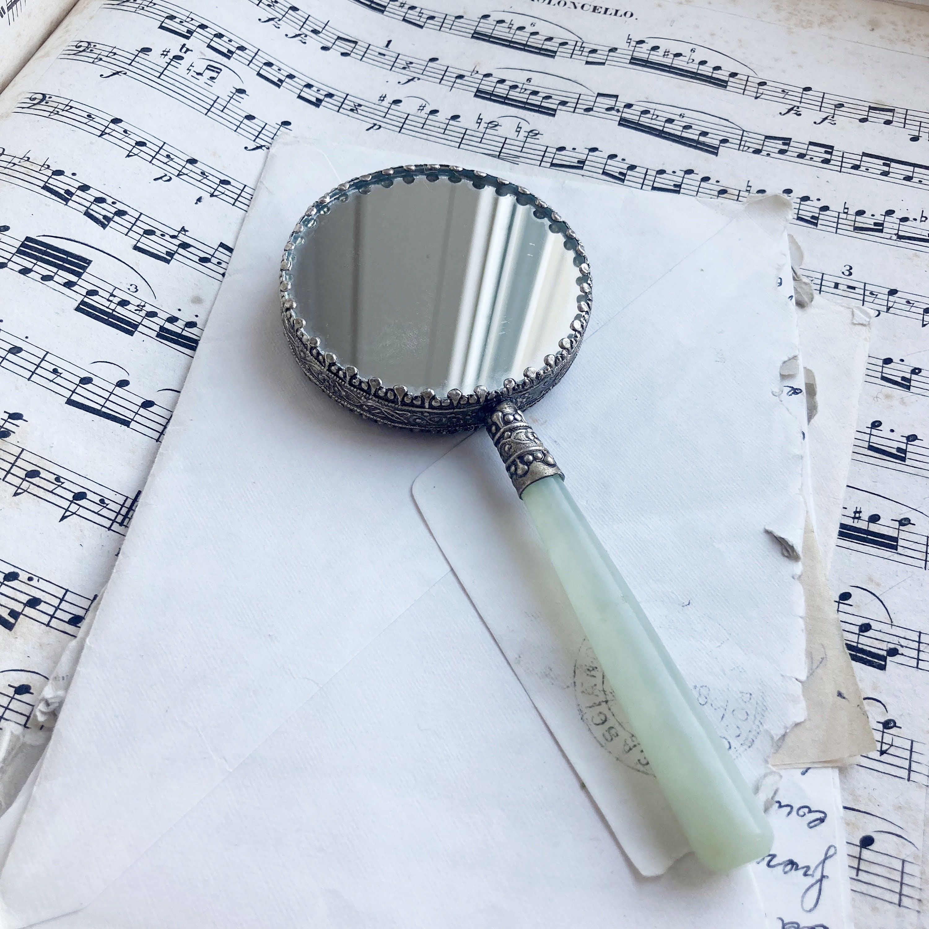 Vintage Chinese Hand Mirror. Vintage Pewter Hand Mirror With Jade ...