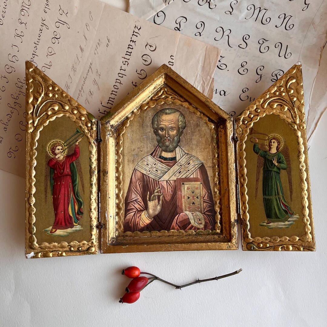 Florentine Craftsmanship Table Triptych. Vintage Sacred Art. Triptych ...