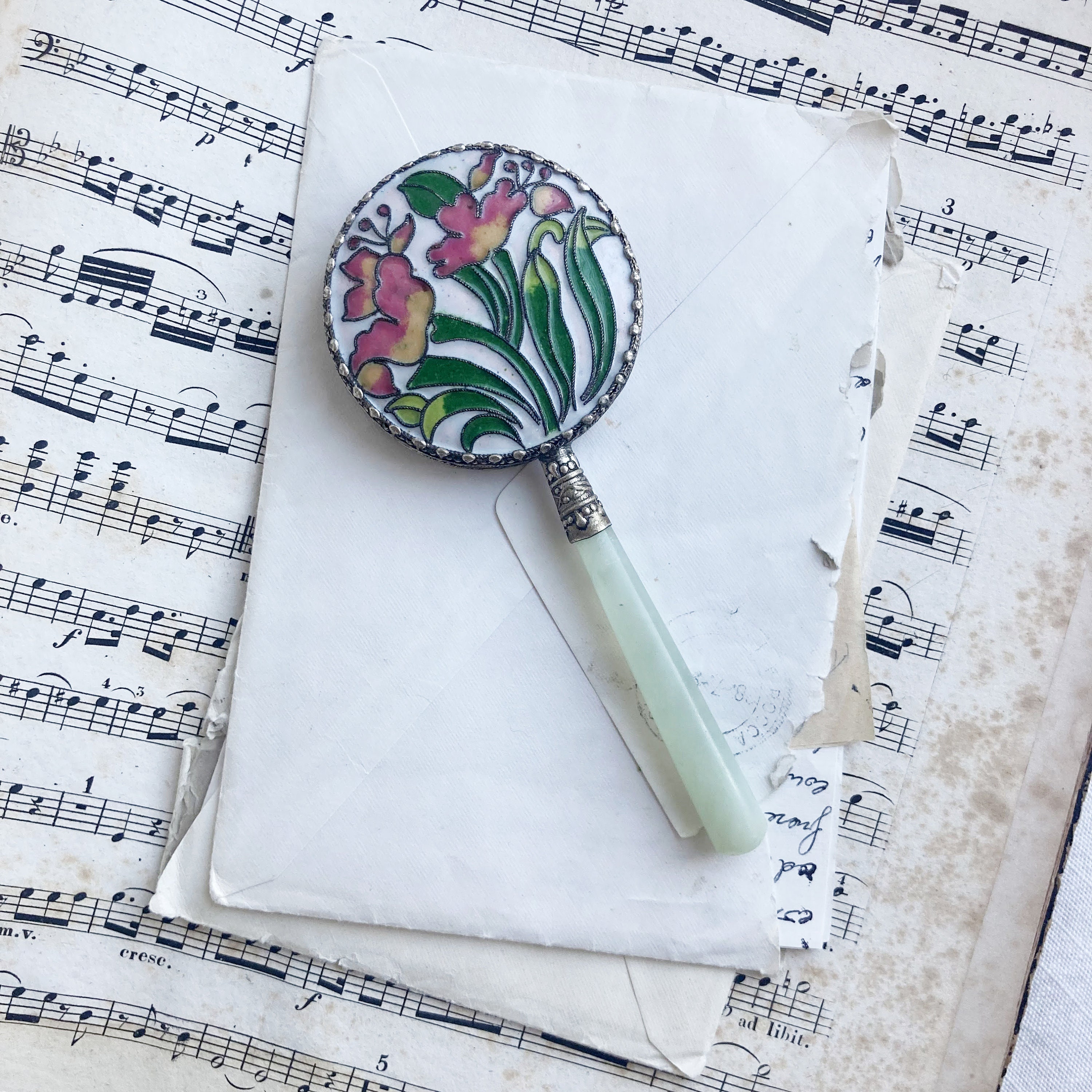 Vintage Chinese Hand Mirror. Vintage Pewter Hand Mirror With Jade ...