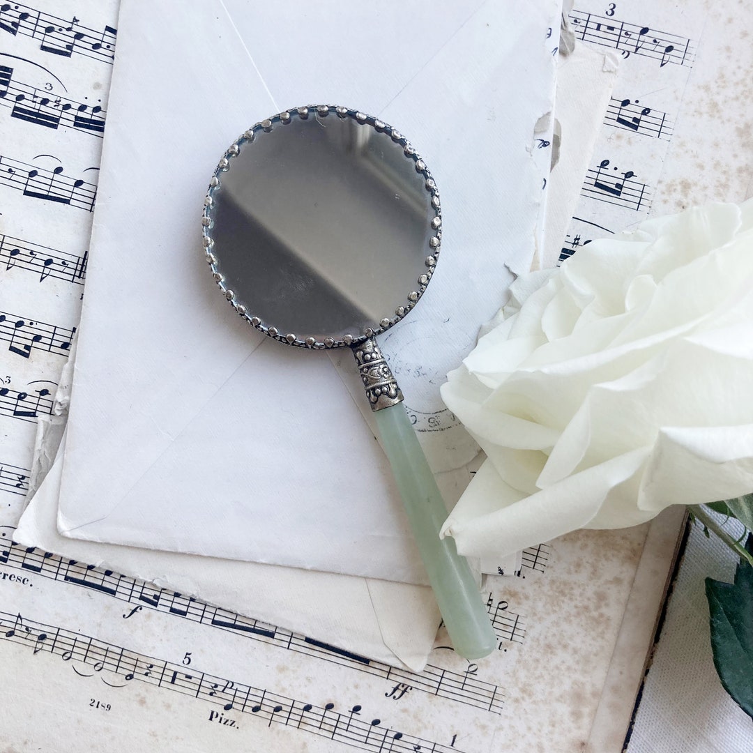 Vintage Chinese Hand Mirror. Vintage Pewter Hand Mirror With Jade ...