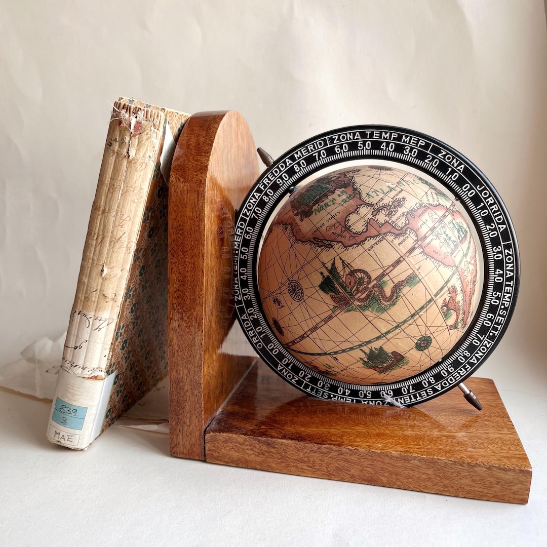 Vintage 1970s Wooden Bookends. Globe Bookend. Wooden Globe Bookend ...