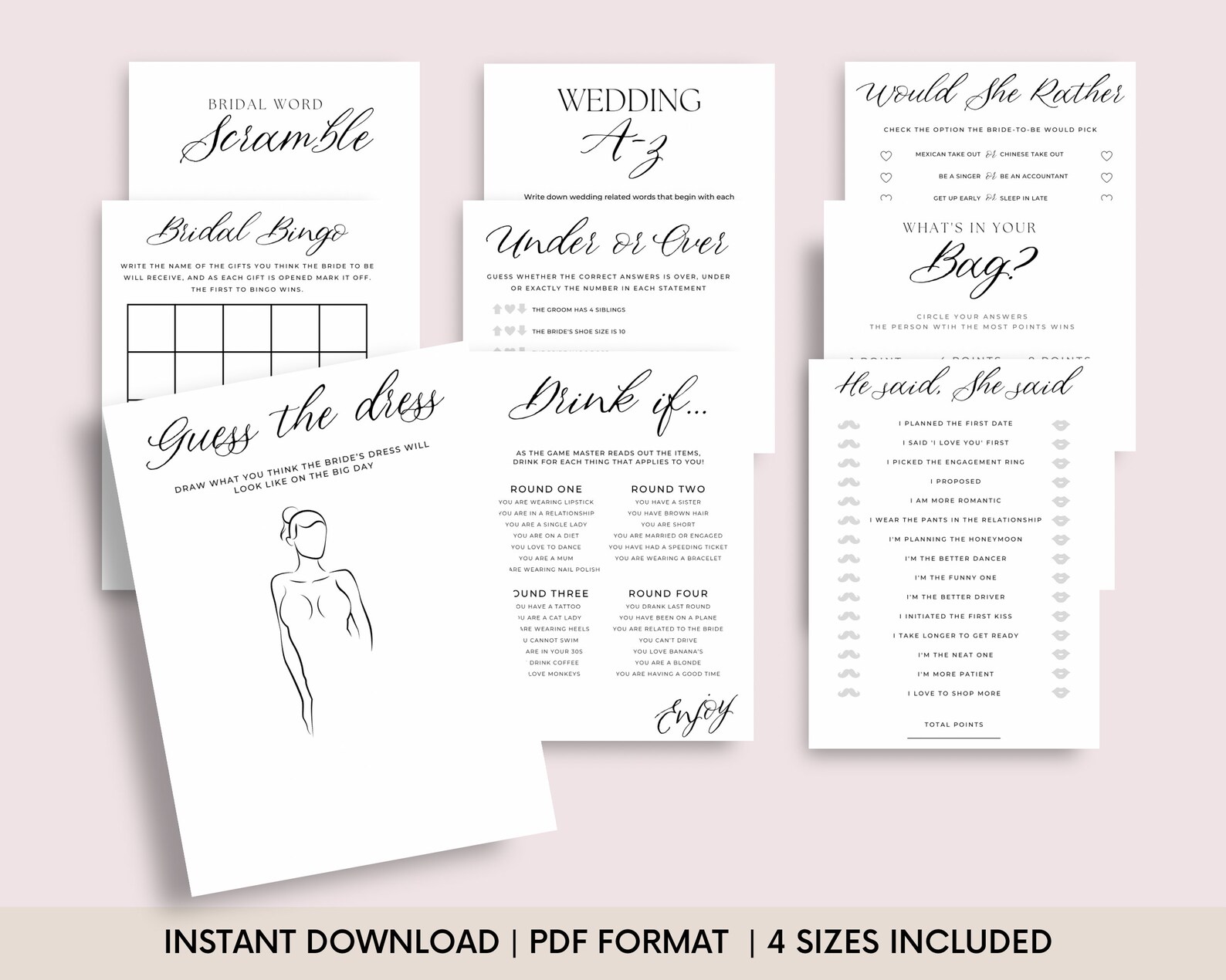 Printable Bridal Games Bundle Bridal Shower Games Printable Bridal ...
