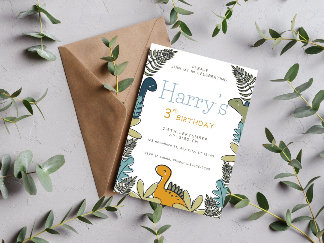 Dinosaur Party Template Birthday Invite Dinosaur Invite - Etsy
