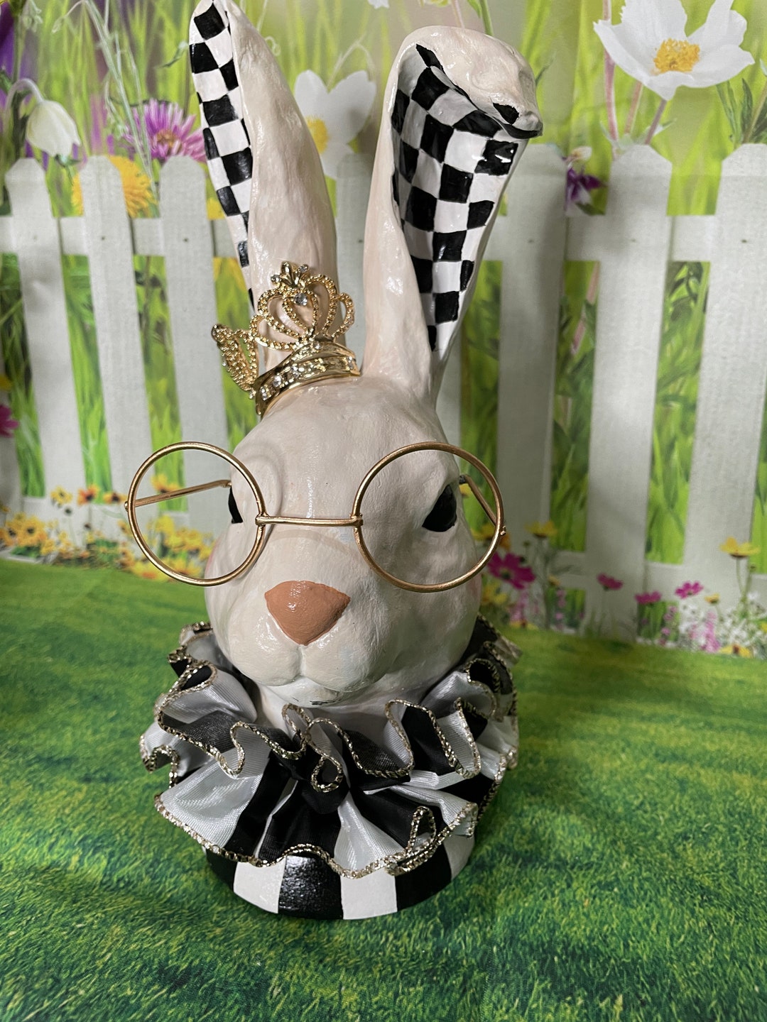 Black and White Checked Queen Bunny| Easter Decor| French Country Decor ...