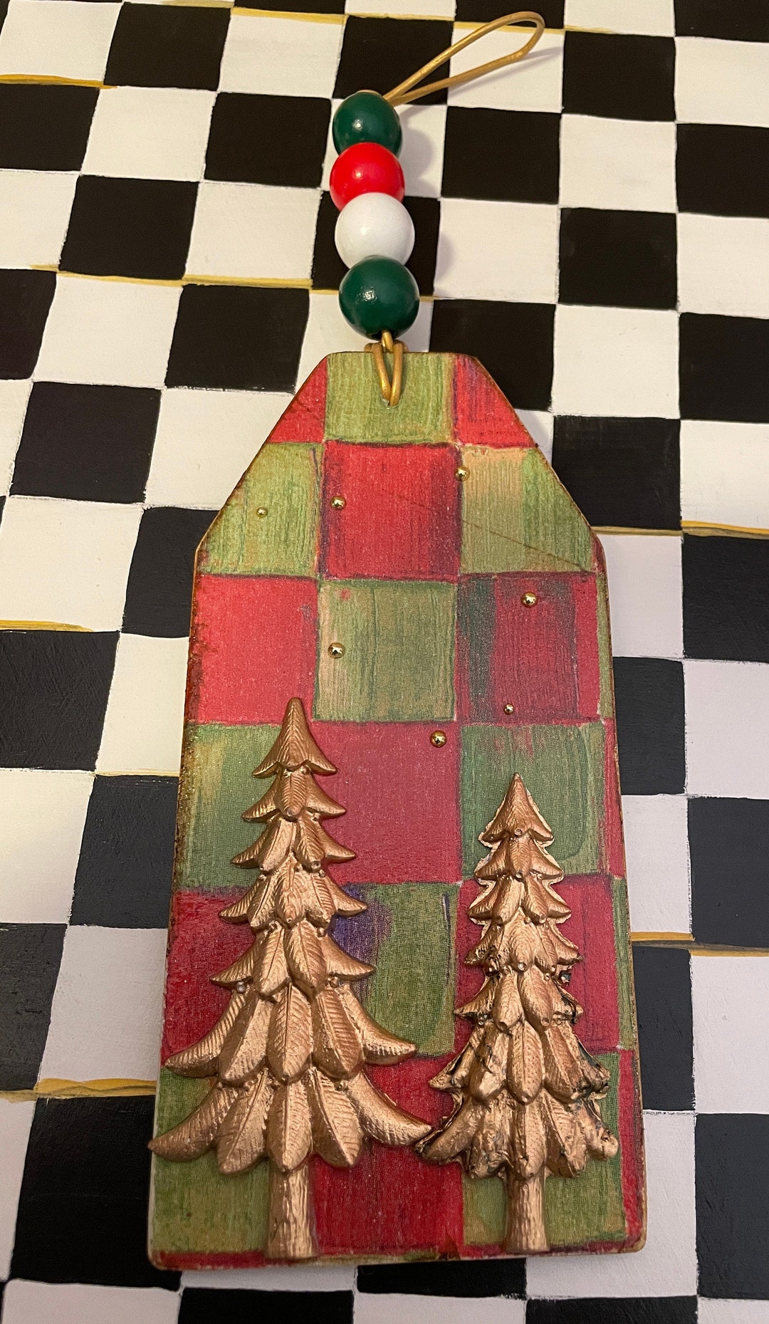 Decoupaged Wood Tag Ornaments| Holiday Decor| Gift Tags| Tiered Tray ...