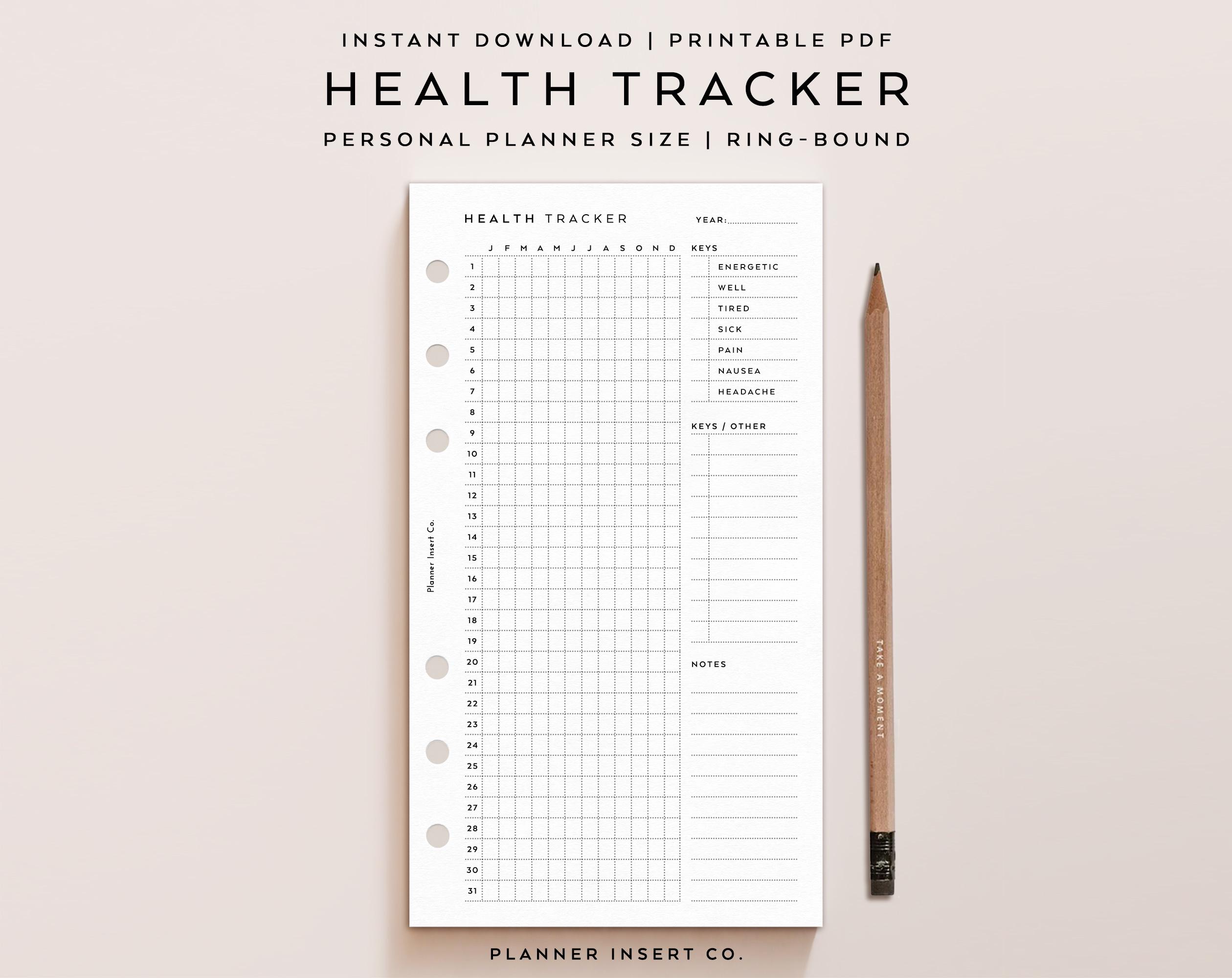 PERSONAL SIZE // Health Tracker Printable Planner Insert / Daily Health ...