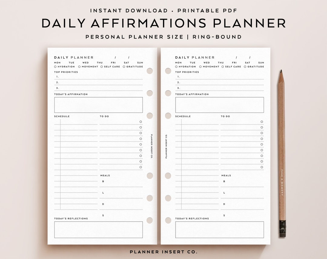 PERSONAL SIZE // Daily Affirmations Printable Planner Insert / Self ...