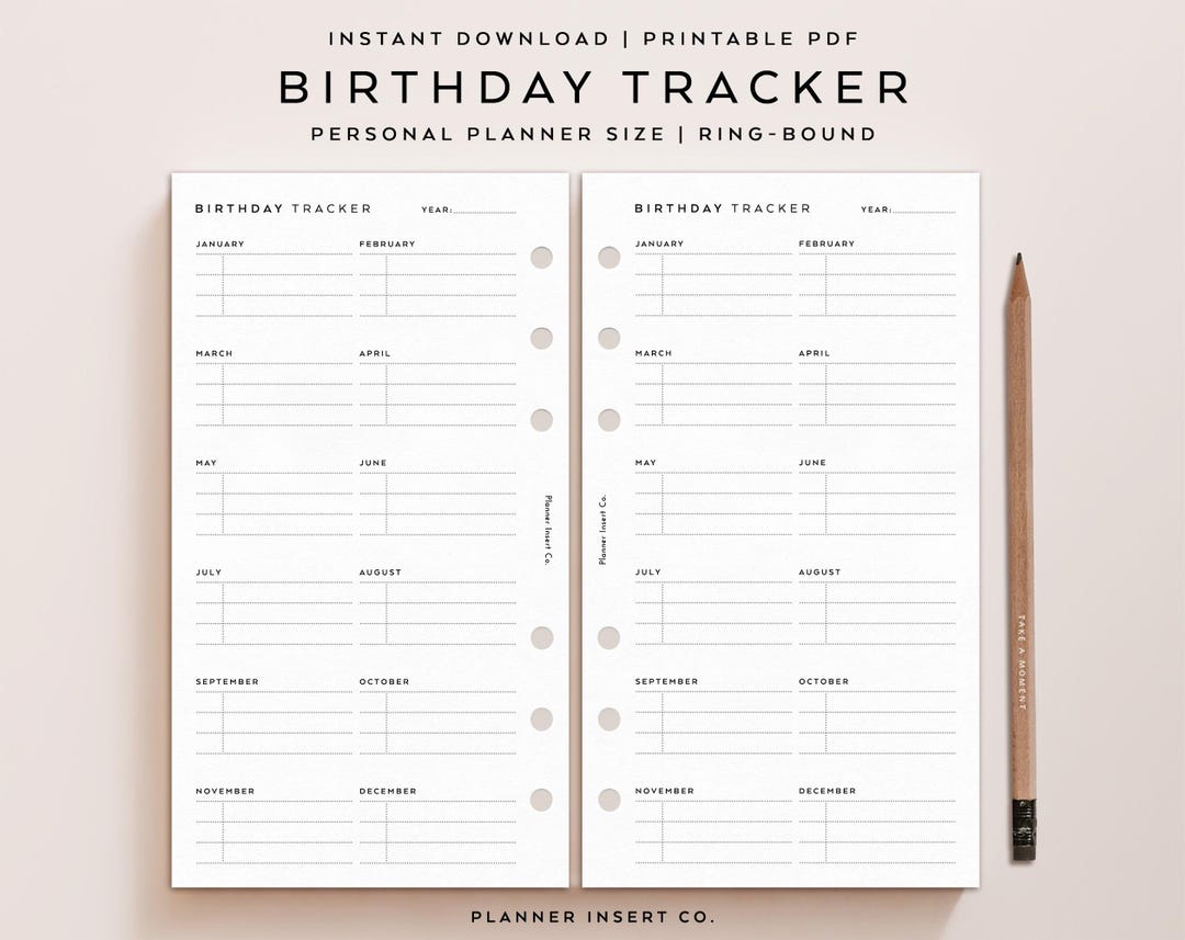 PERSONAL SIZE // Birthday Tracker Printable Planner Insert, Birthday ...