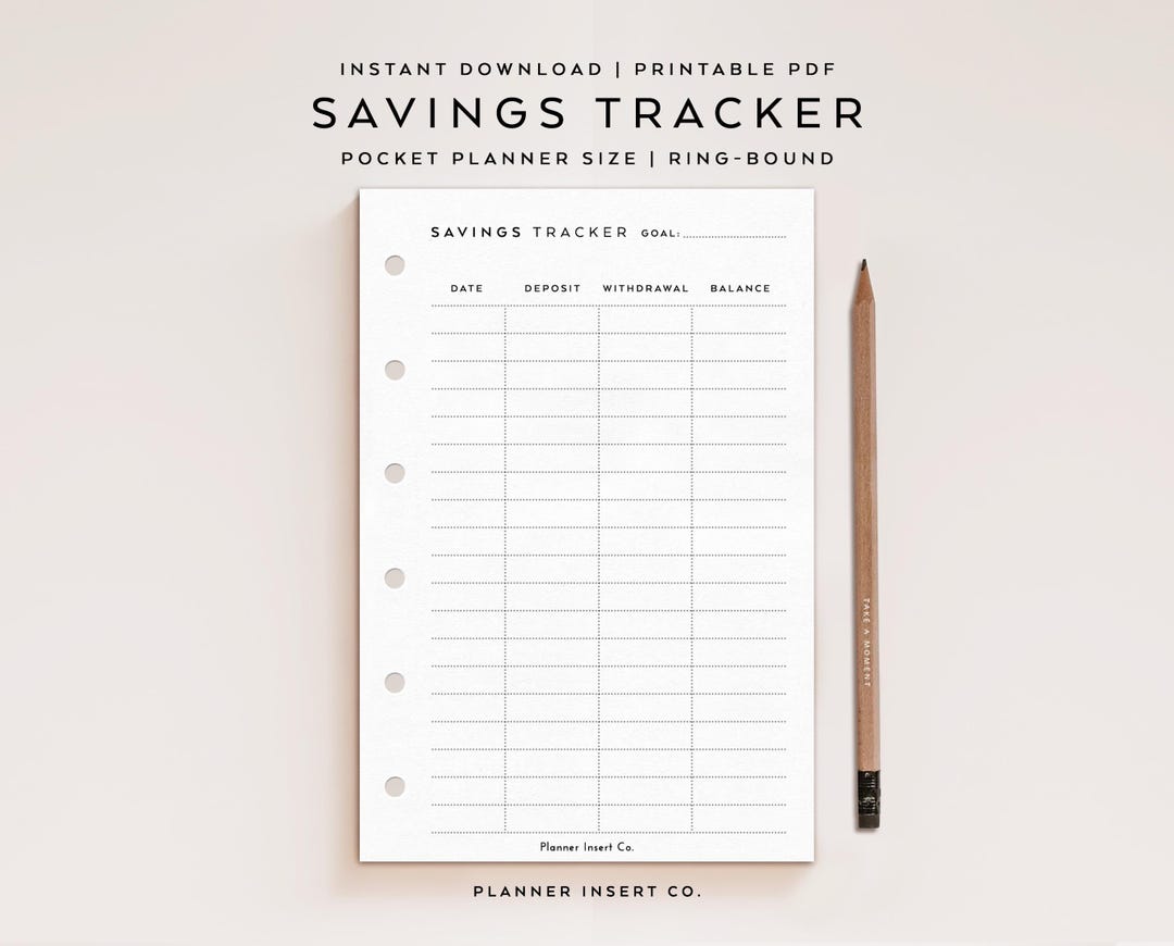 POCKET SIZE // Savings Tracker Printable Planner Insert, Savings Log ...