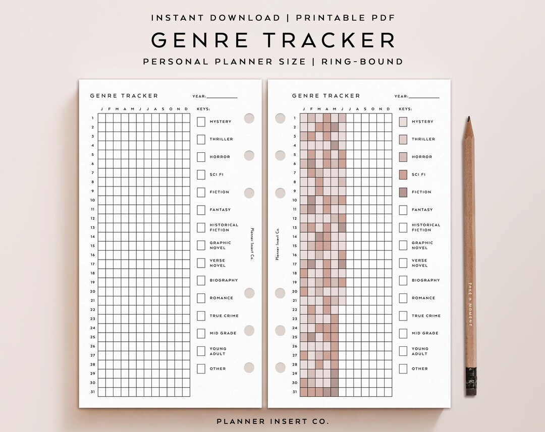 PERSONAL SIZE // Yearly Genre Tracker Planner Insert Printable / Daily ...