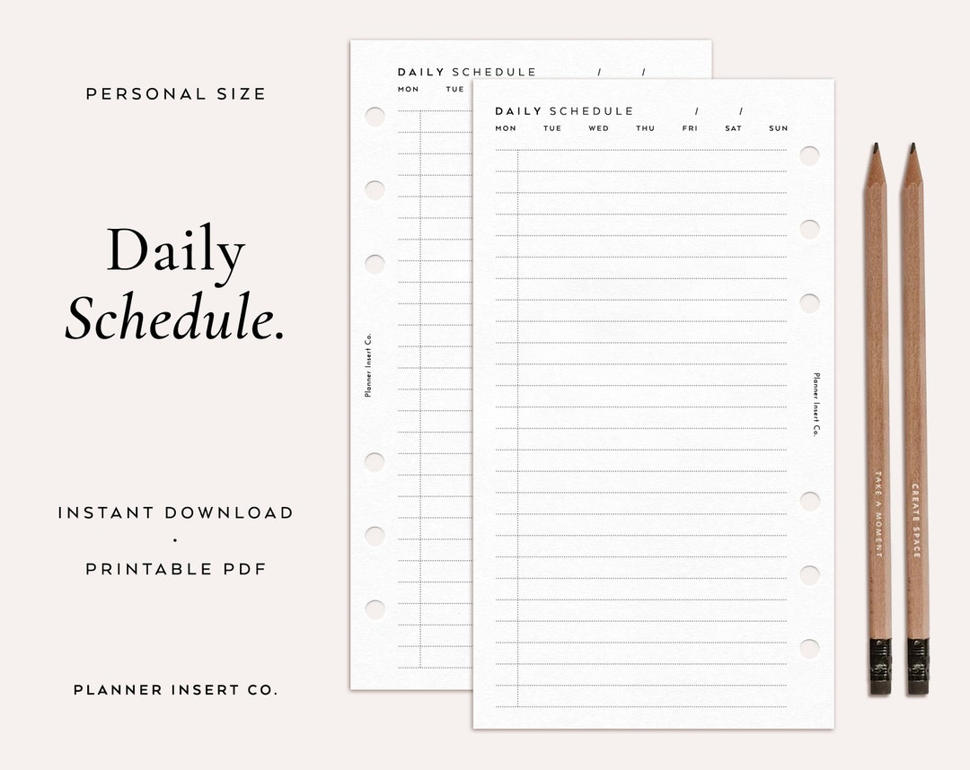 PERSONAL SIZE // Daily Schedule Printable Planner Insert / - Etsy