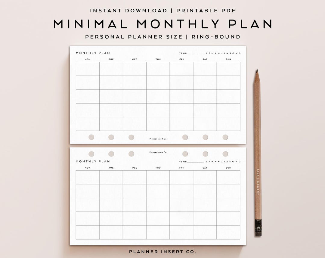 PERSONAL SIZE // Monthly Planner Printable Insert / Month on One Page ...