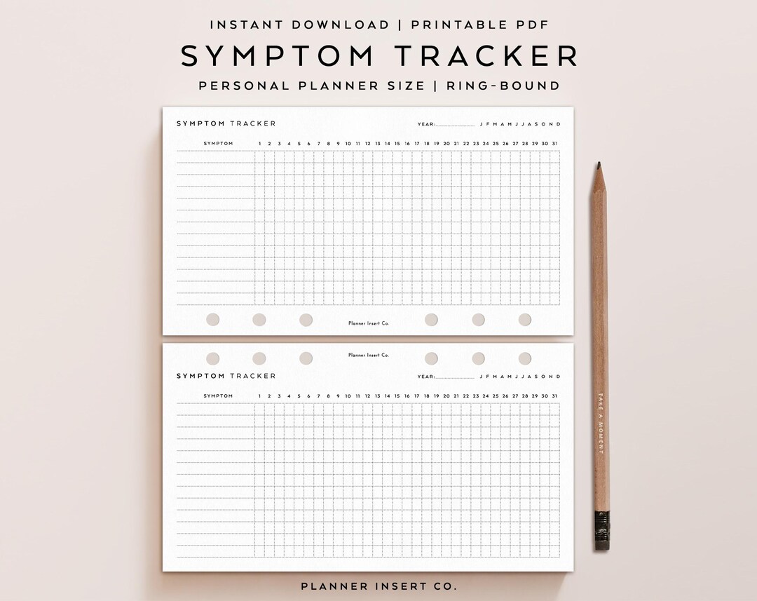PERSONAL SIZE // Symptom Tracker Printable Planner Insert, Medical Log ...