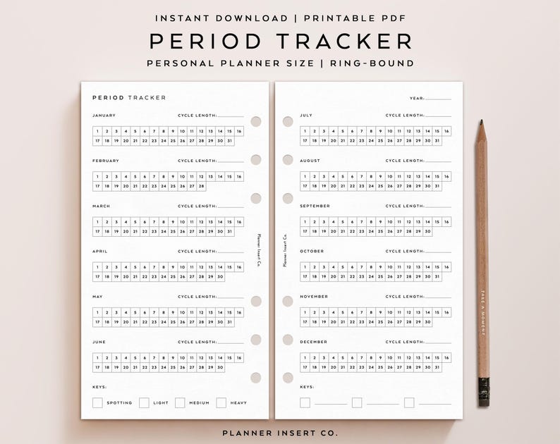 PERSONAL SIZE // Period Tracker Printable Planner Insert / Monthly ...