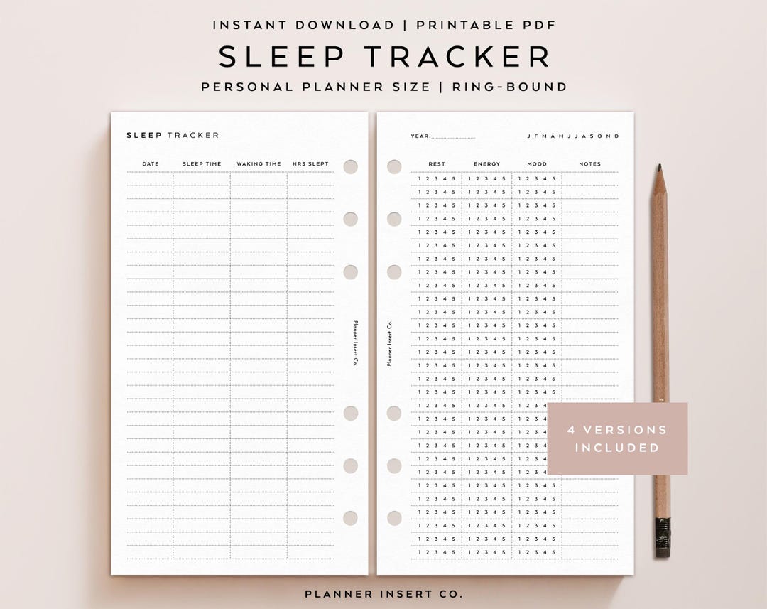 PERSONAL SIZE // Sleep Tracker Printable Planner Insert, Monthly Sleep ...