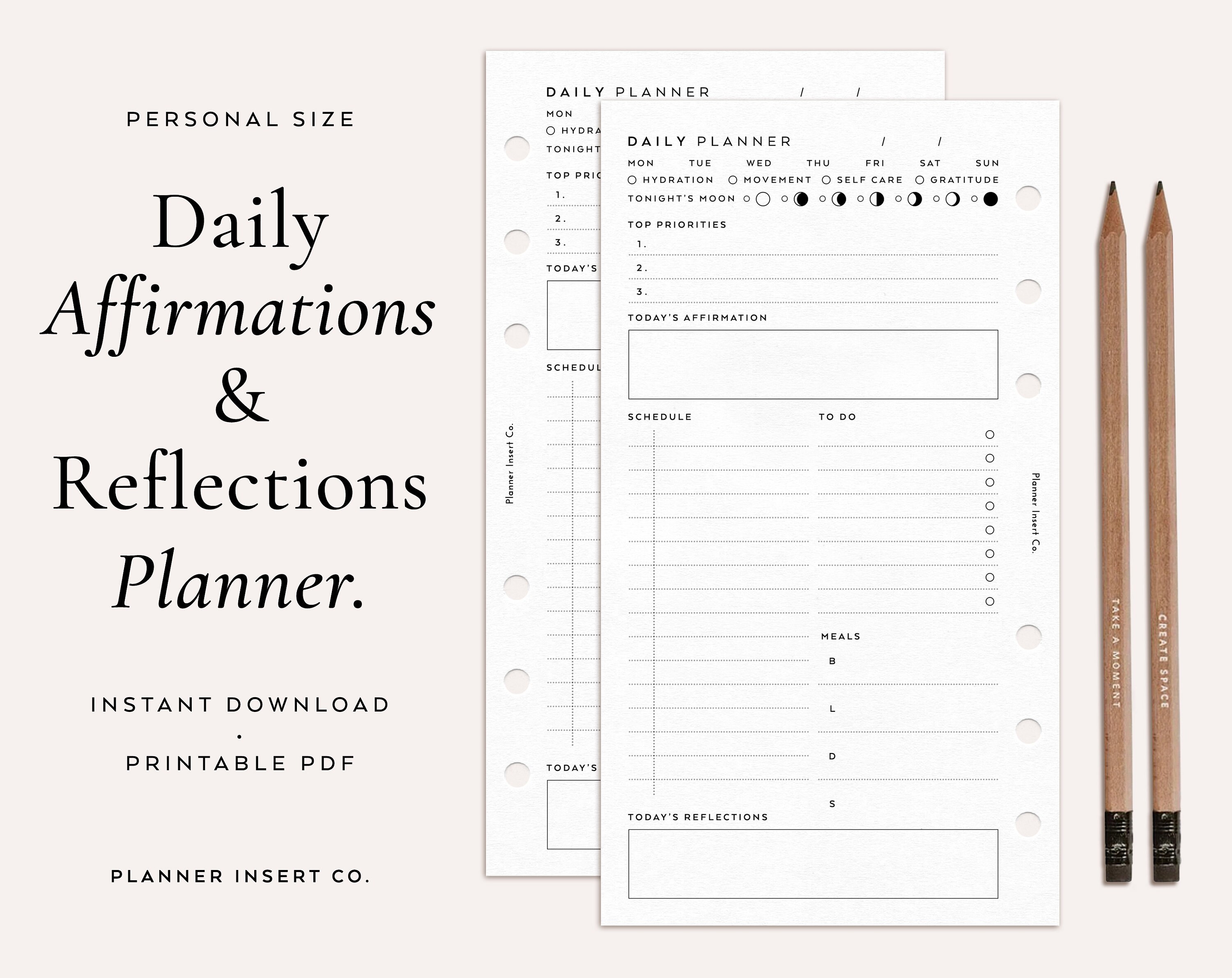 PERSONAL SIZE // Daily Affirmations Planner Insert Printable / - Etsy