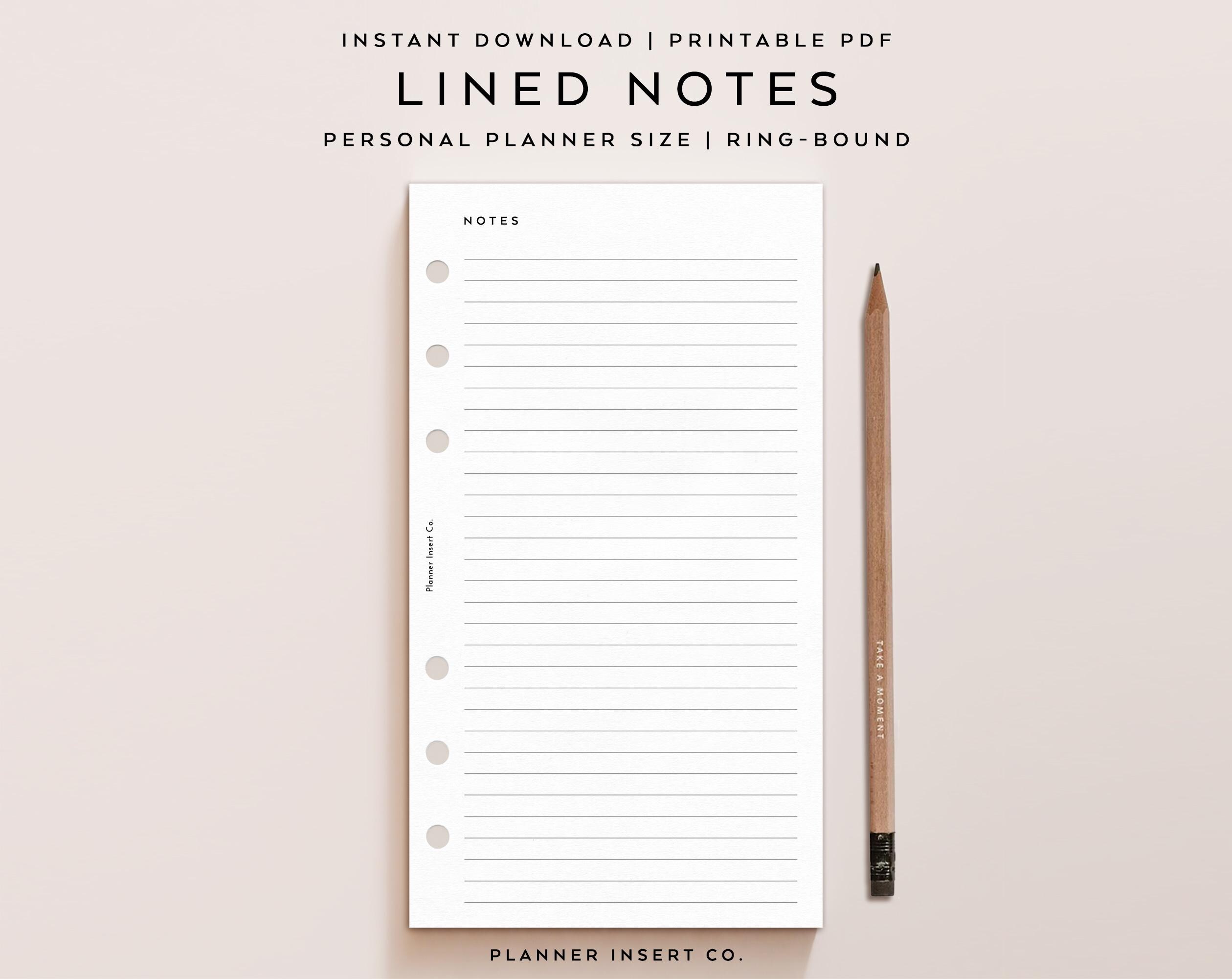 PERSONAL SIZE // Lined Notes Printable Planner Insert / Notes Page ...