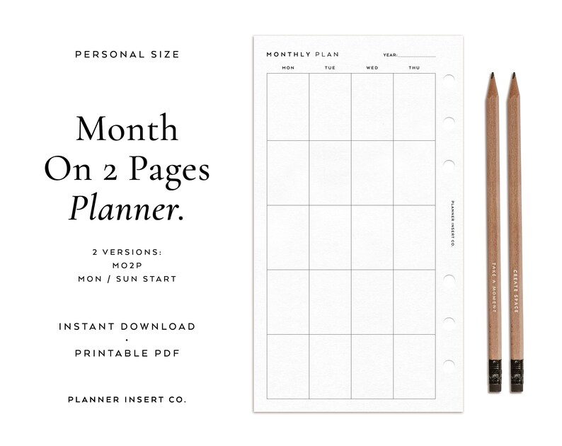PERSONAL SIZE // Monthly Planner Printable Insert / Month on - Etsy