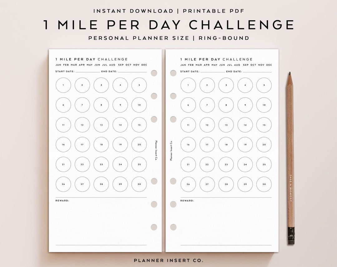 PERSONAL SIZE // 1 Mile per Day Running Walking Challenge Tracker ...