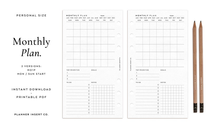 PERSONAL SIZE // Monthly Planner Printable Insert / Monthly - Etsy