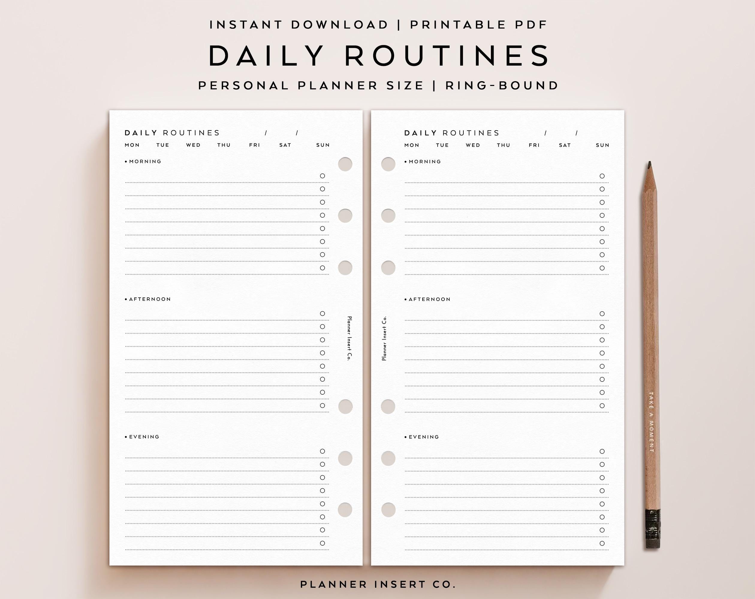 PERSONAL SIZE // Daily Routine Planner Printable Insert / Habit Tracker ...