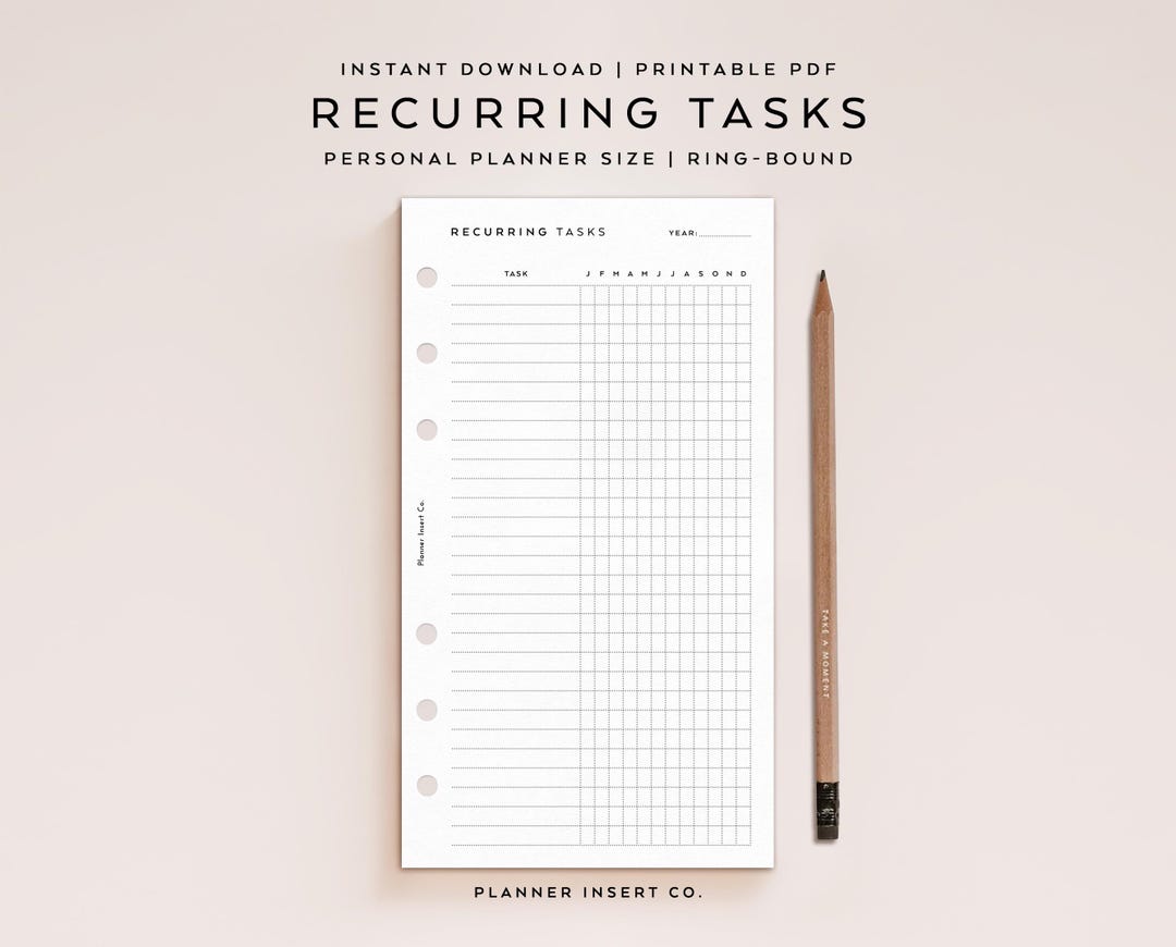 PERSONAL SIZE // Recurring Tasks Tracker Printable Planner Insert ...