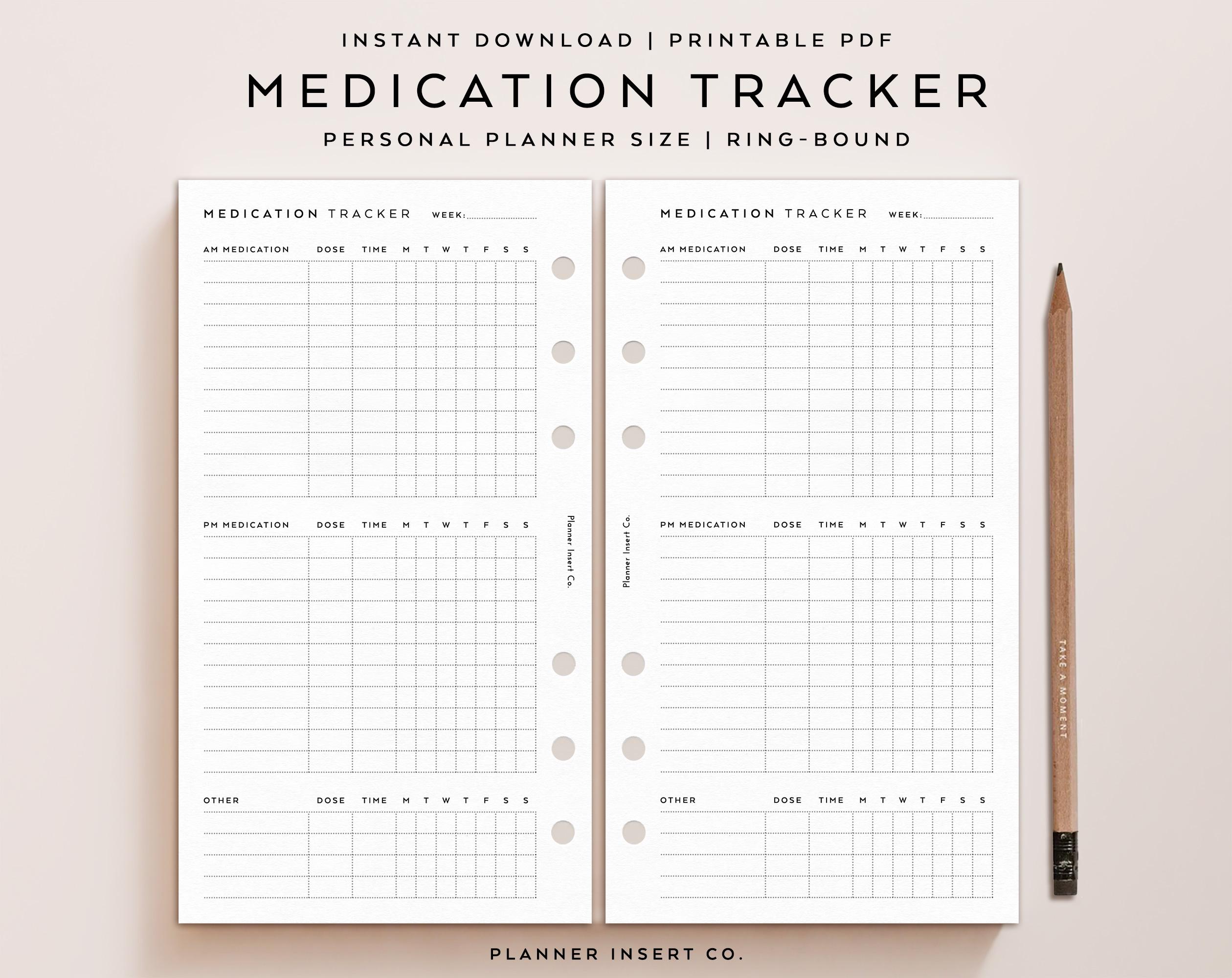 PERSONAL SIZE // Medication Log Printable Planner Insert / Weekly ...