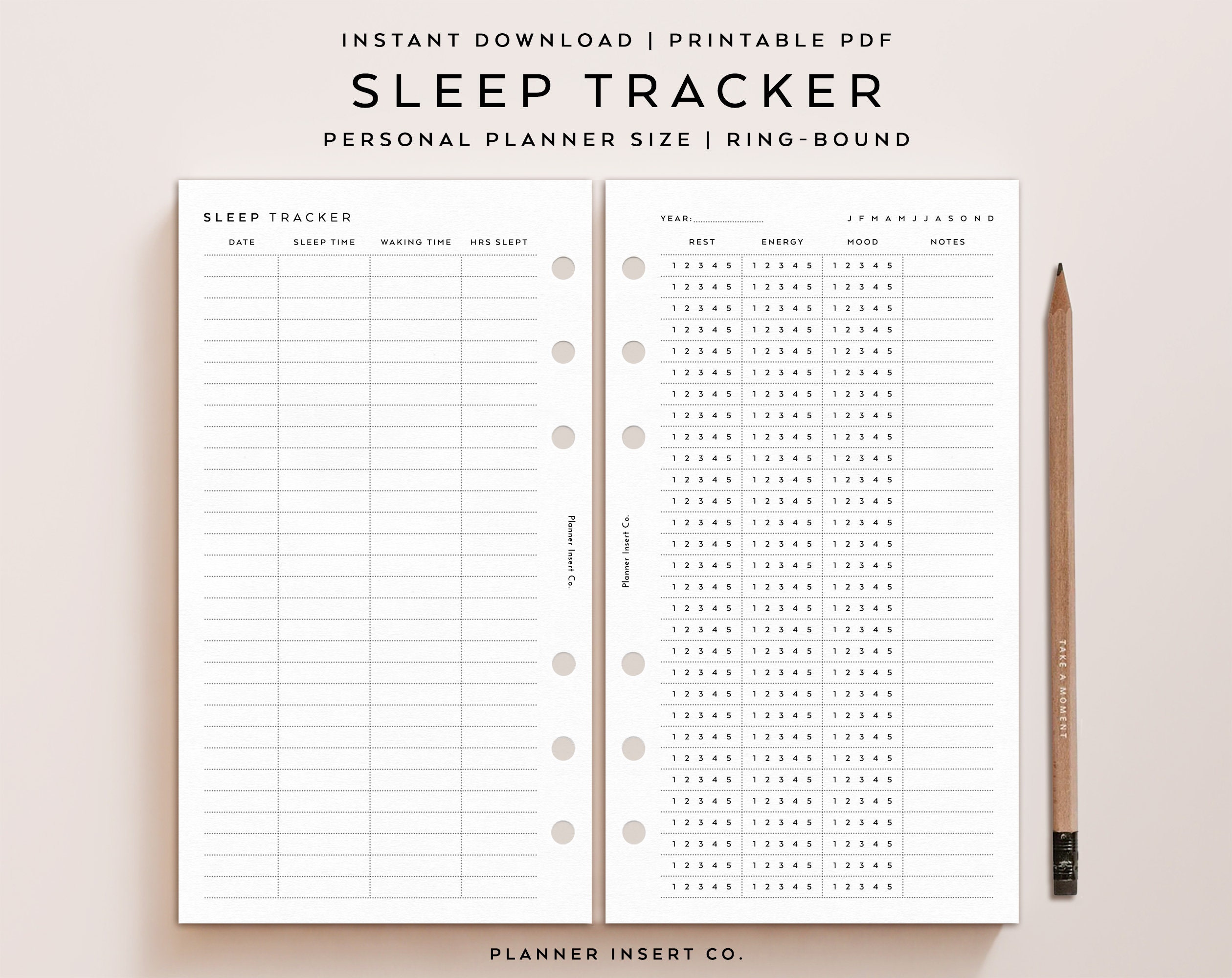 PERSONAL SIZE // Sleep Tracker Printable Planner Insert, Monthly Sleep ...